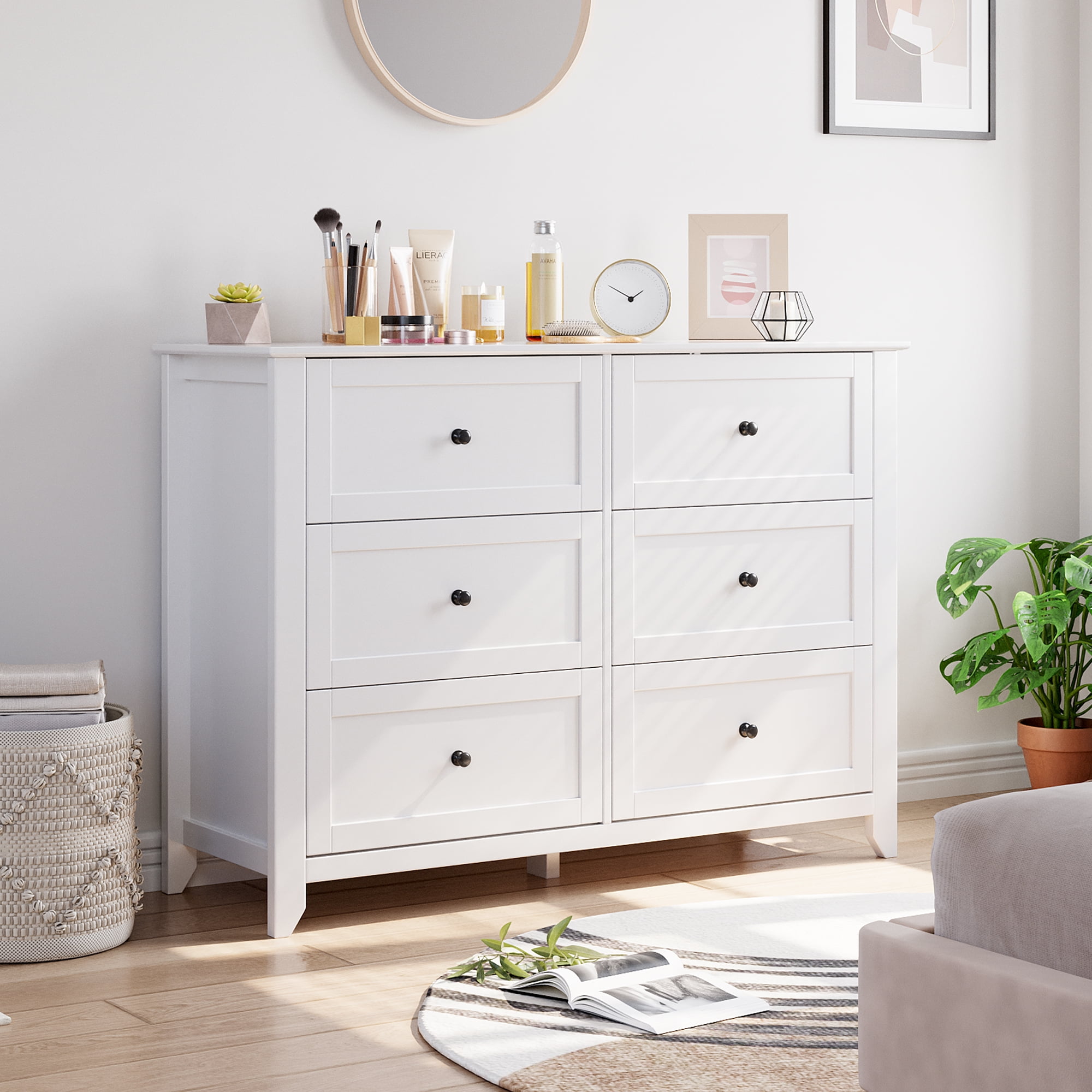 GAOMON 6-Drawer Painted MDF Chest of Drawers- White- Sleek Durable ...
