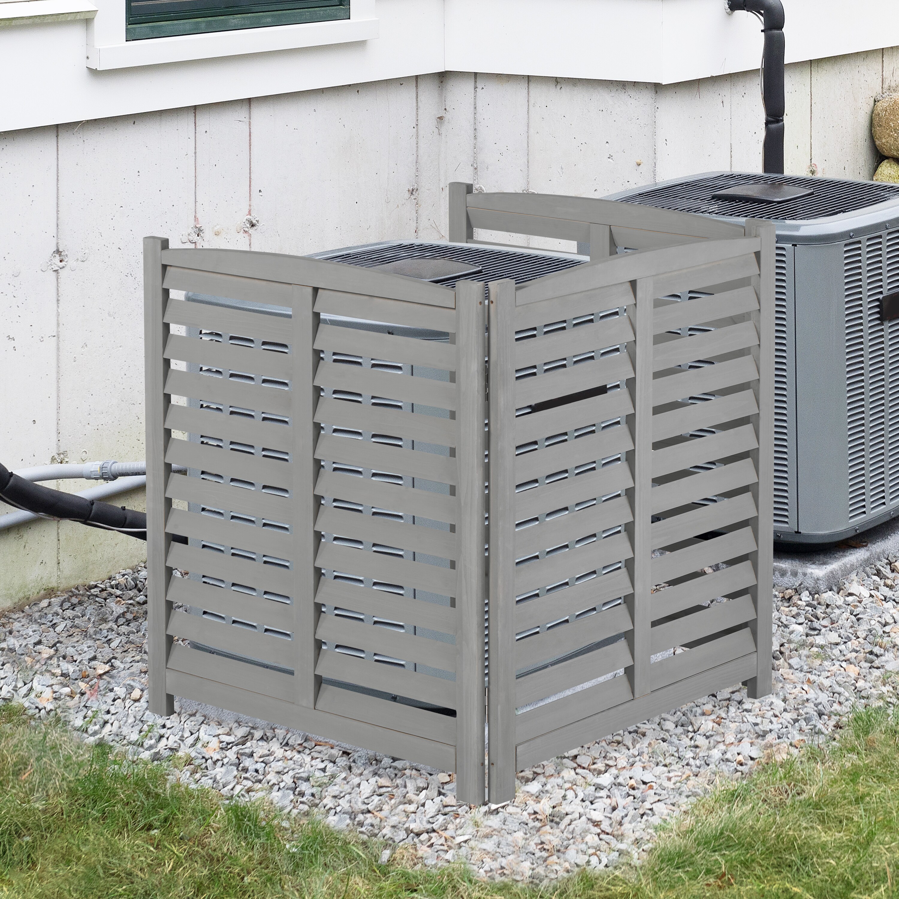 LOVMOR 3 Panel Outdoor Air Conditioner Fence 3 Section Outdoor Wooden ...