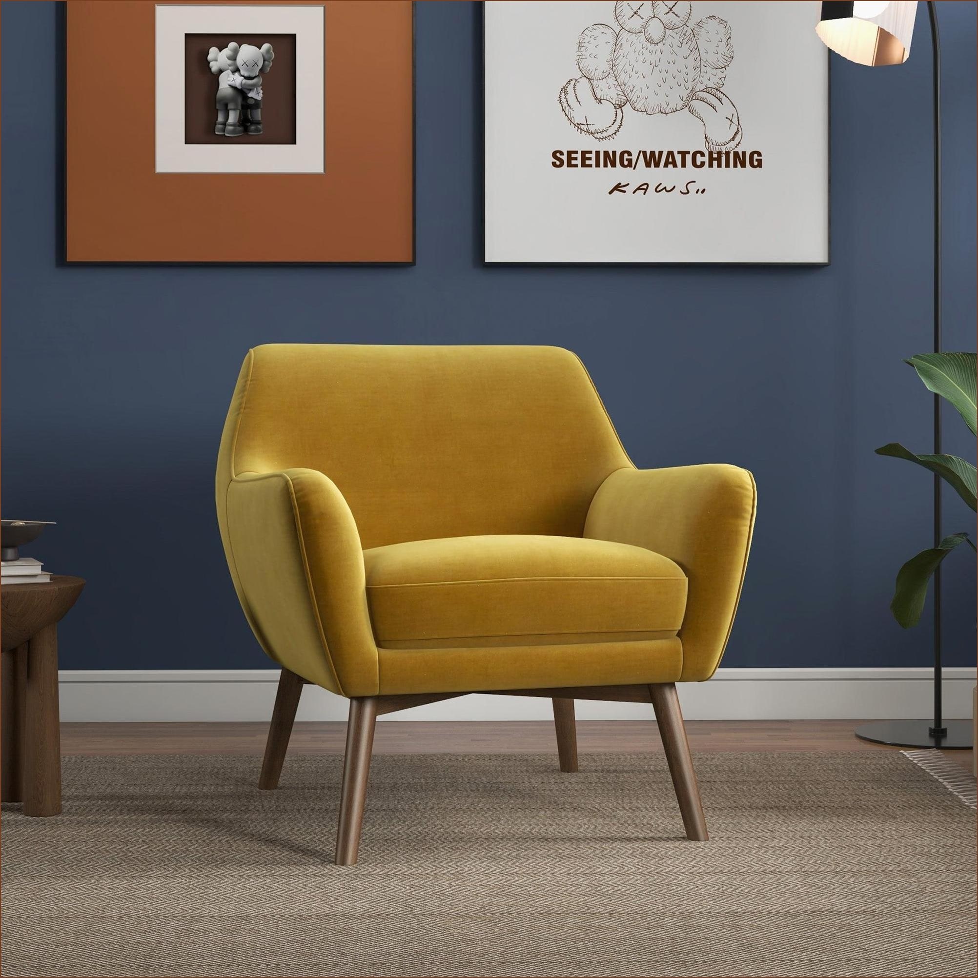 Watnature Panom Mustard Yellow Velvet Accent Lounge Chair Single ...