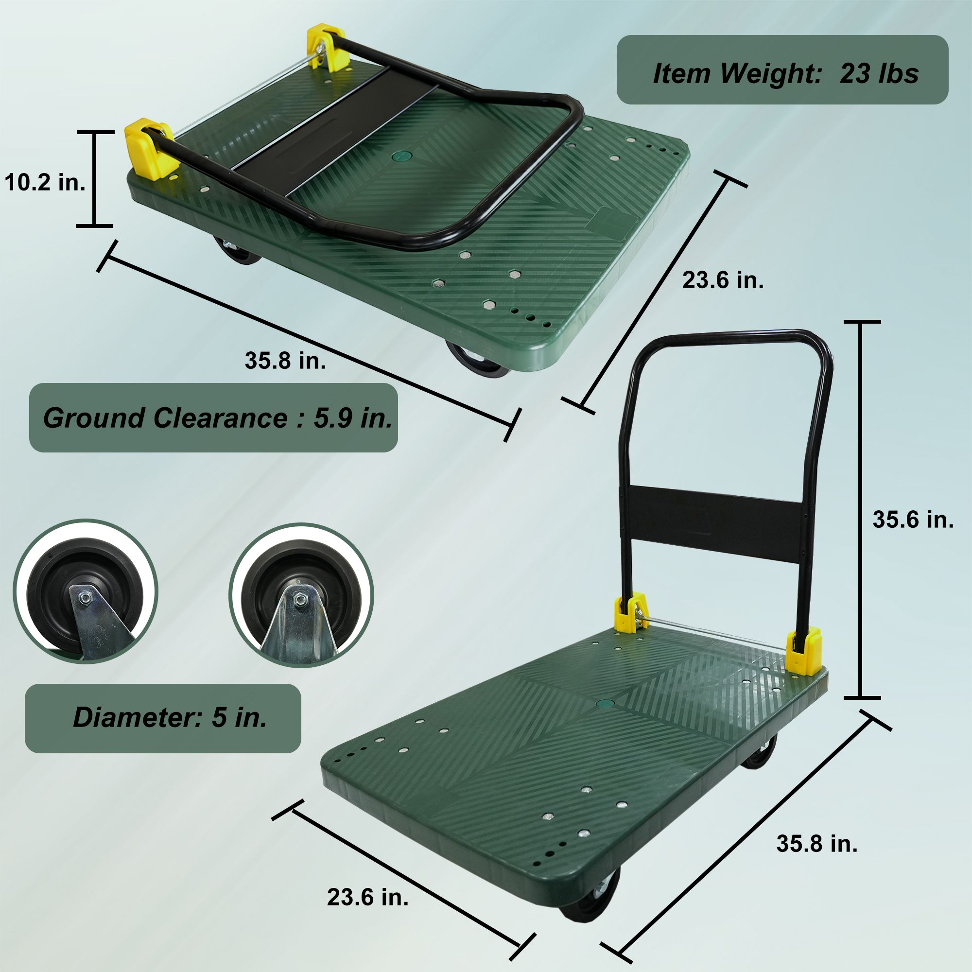Boyel Living Green Folding Plastic Platform Hand Truck 880 lbs Capacity ...