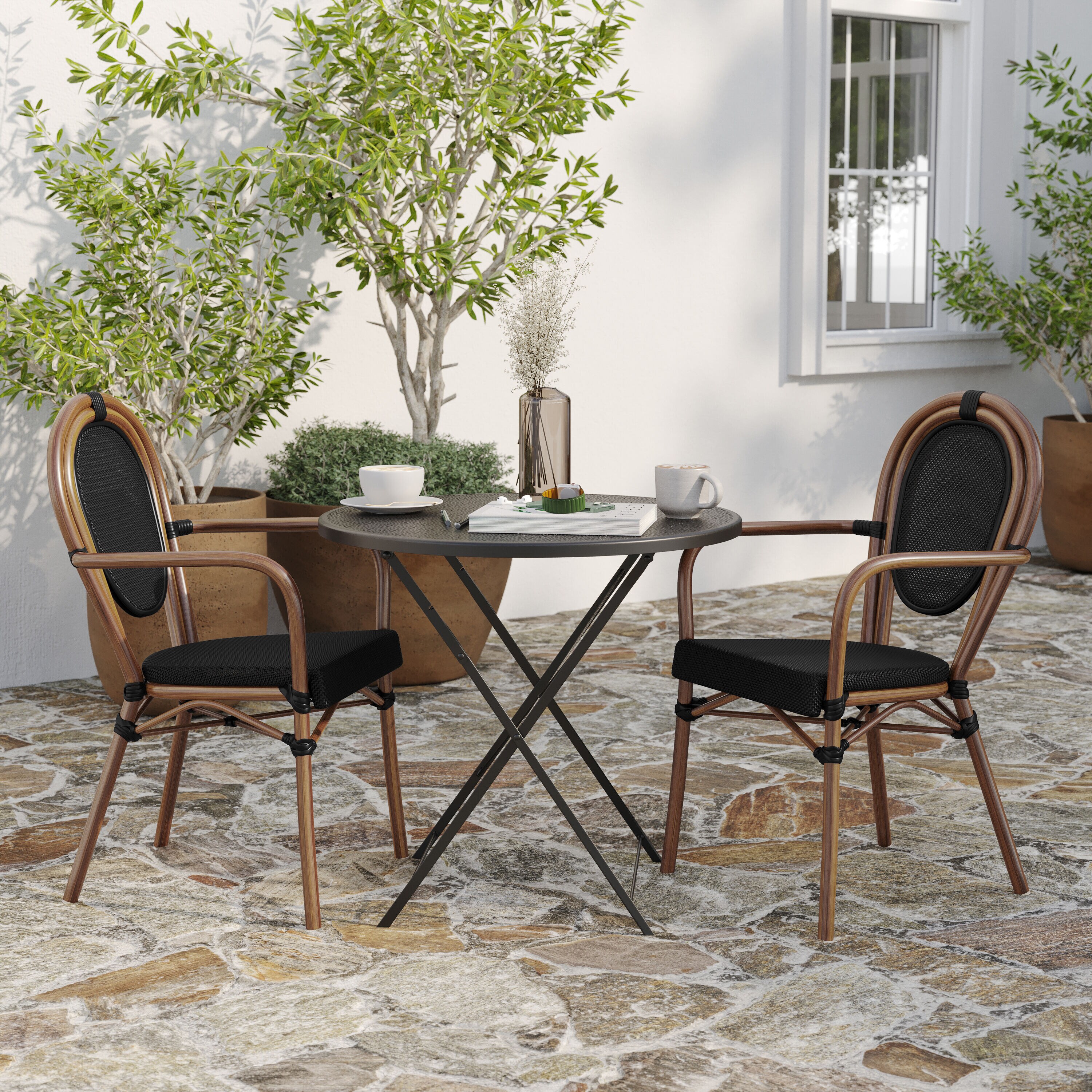 Merrick Lane Celia Stacking Thonet Bistro Style Chair; White and Gray ...