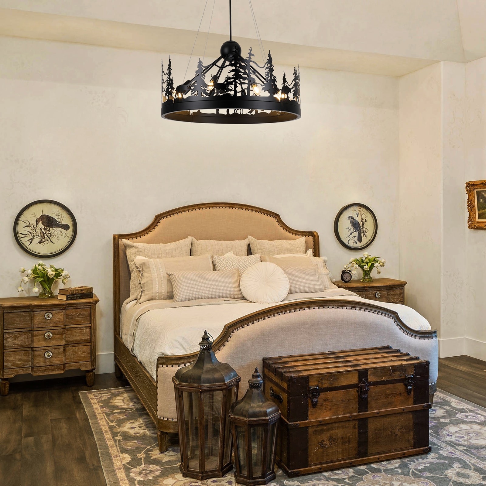 JOOSENLUX 8-Light Black Forest Round Chandelier Rustic Woodland ...