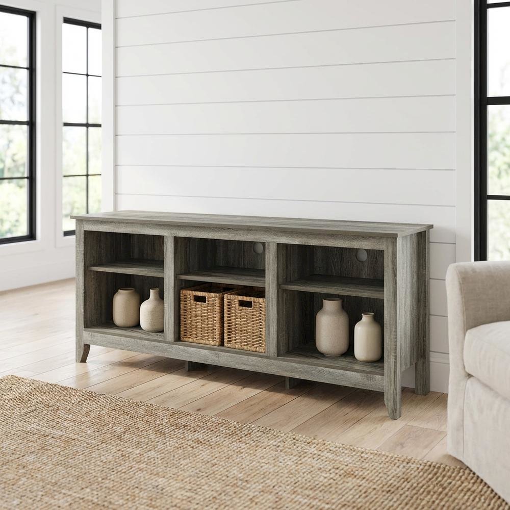 FurniFact Wood TV stand up to 65-inch TVs spacious storage modern ...