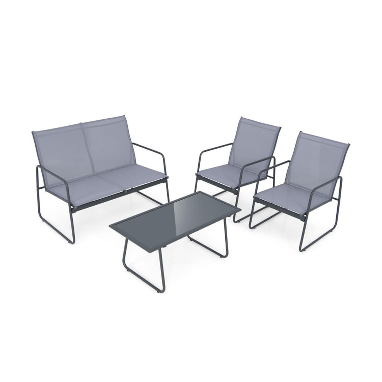 SUGIFT Gray 4-pc Steel-Frame Patio Chat Collection Sling-Fabric Sofa ...