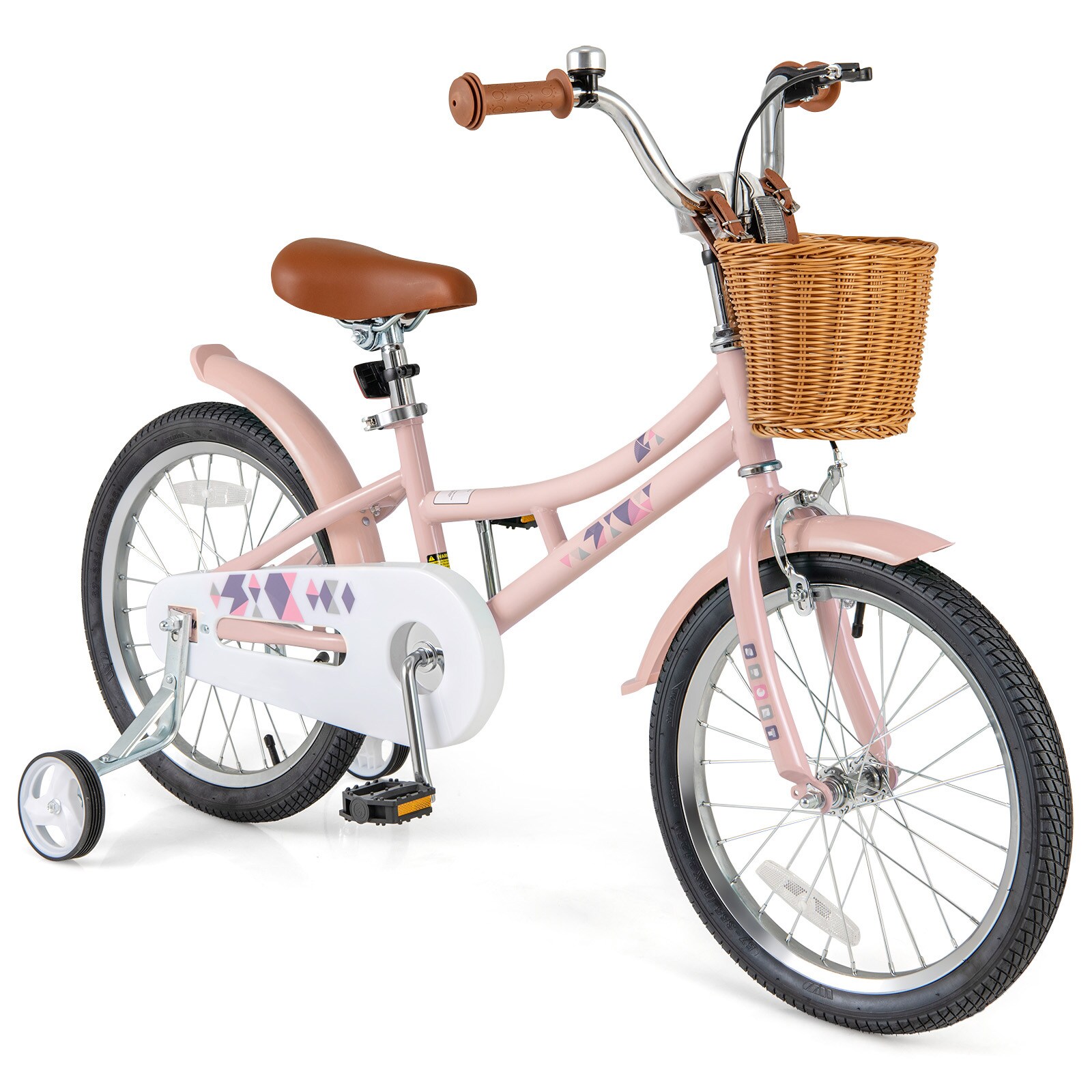 Slickblue 12/14/16/18-Inch Retro Kids Bike with Basket Bell Handbrake and Coaster Brake Pink ...