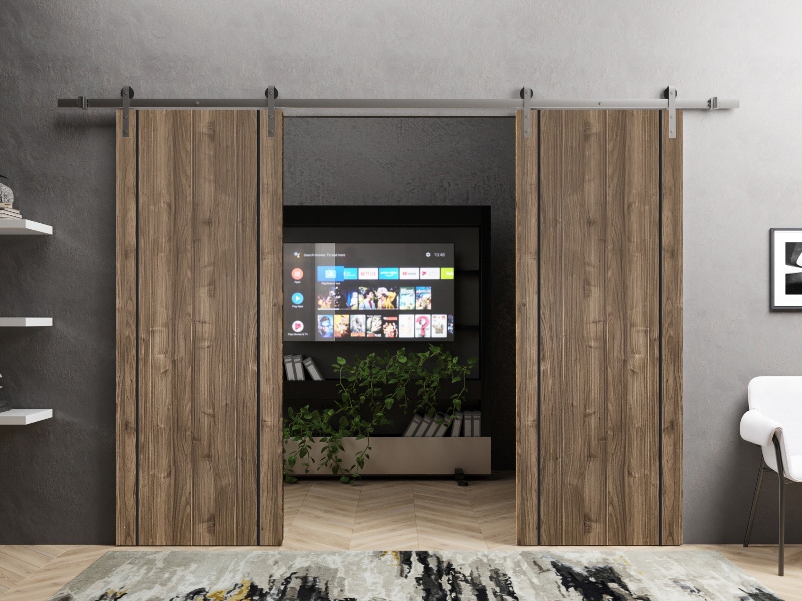 SARTODOORS Interior Double Barn Doors - Planum 0017 Walnut -Hangers ...