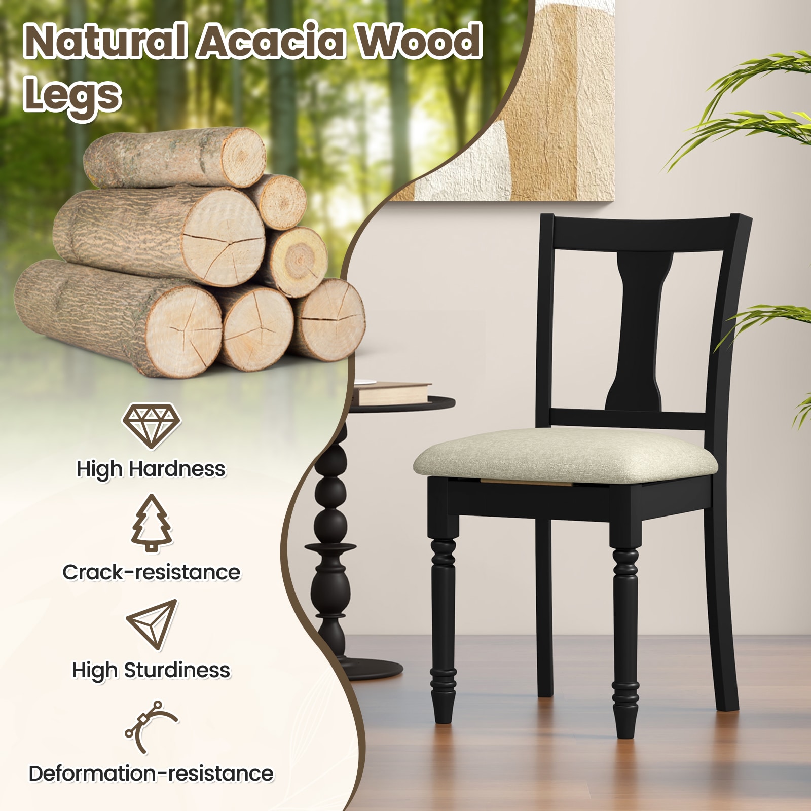 Fenbeli Farmhouse Dining Chair with Flip Up Storage Seat and Acacia ...
