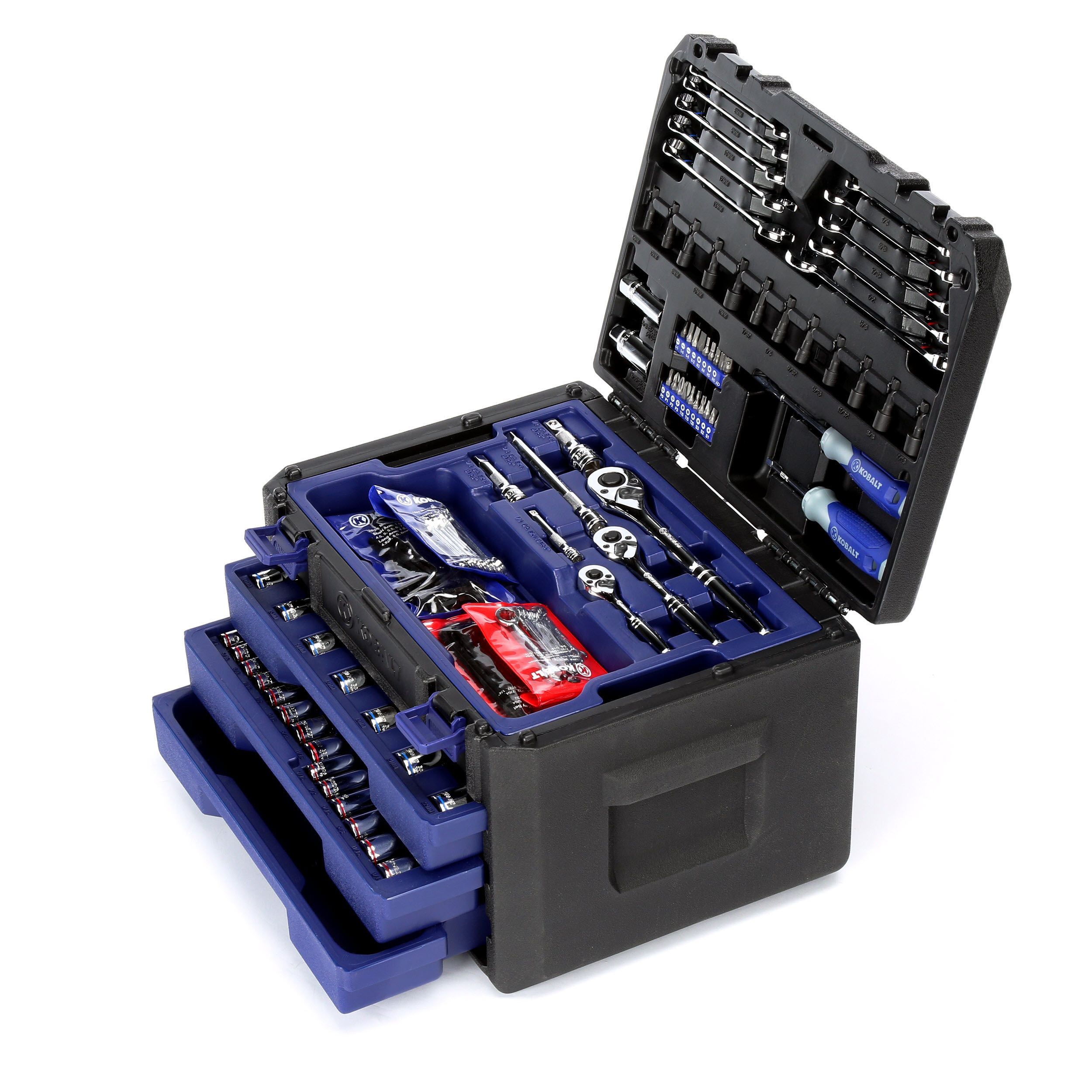 Kobalt 227 Piece Standard SAE and Metric Combination Polished Chrome Mechanics Tool Set with Hard Case in the Mechanics Tool Sets department at Lowes