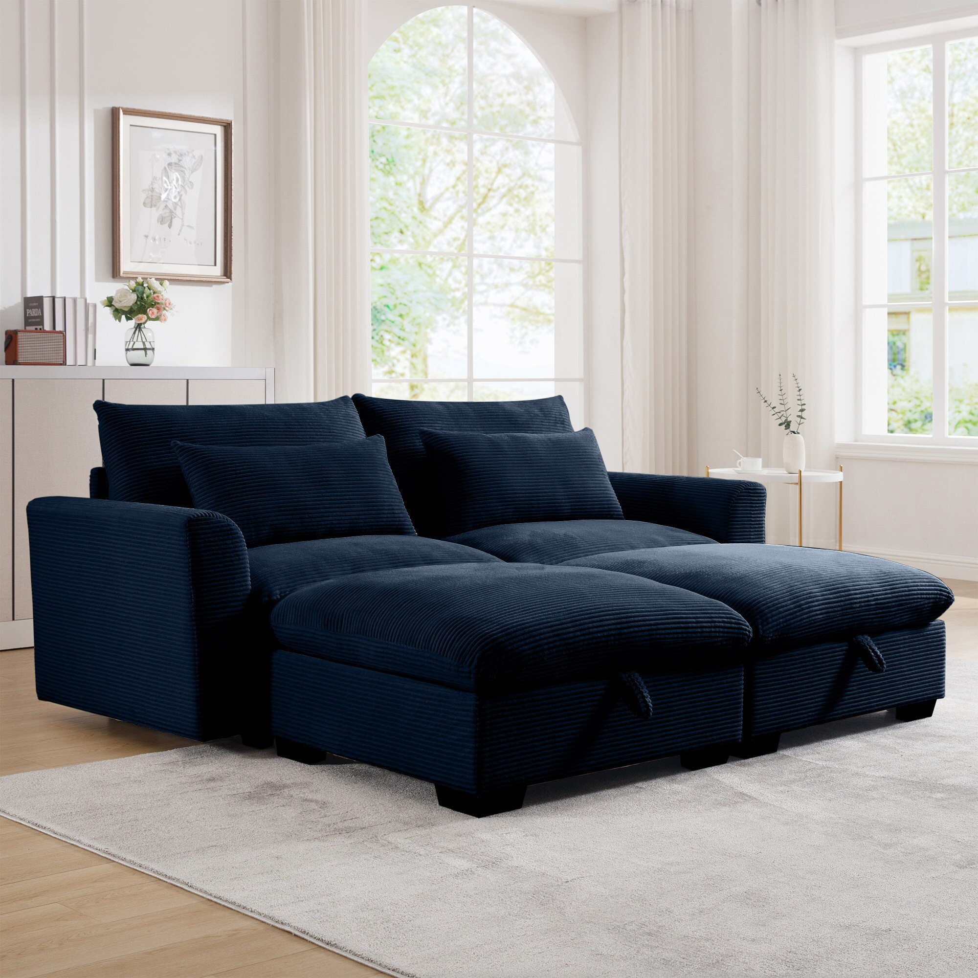 LOVMOR U Shape 2 Seat Modular Sectional Sofa Corduroy Blue Couch with ...