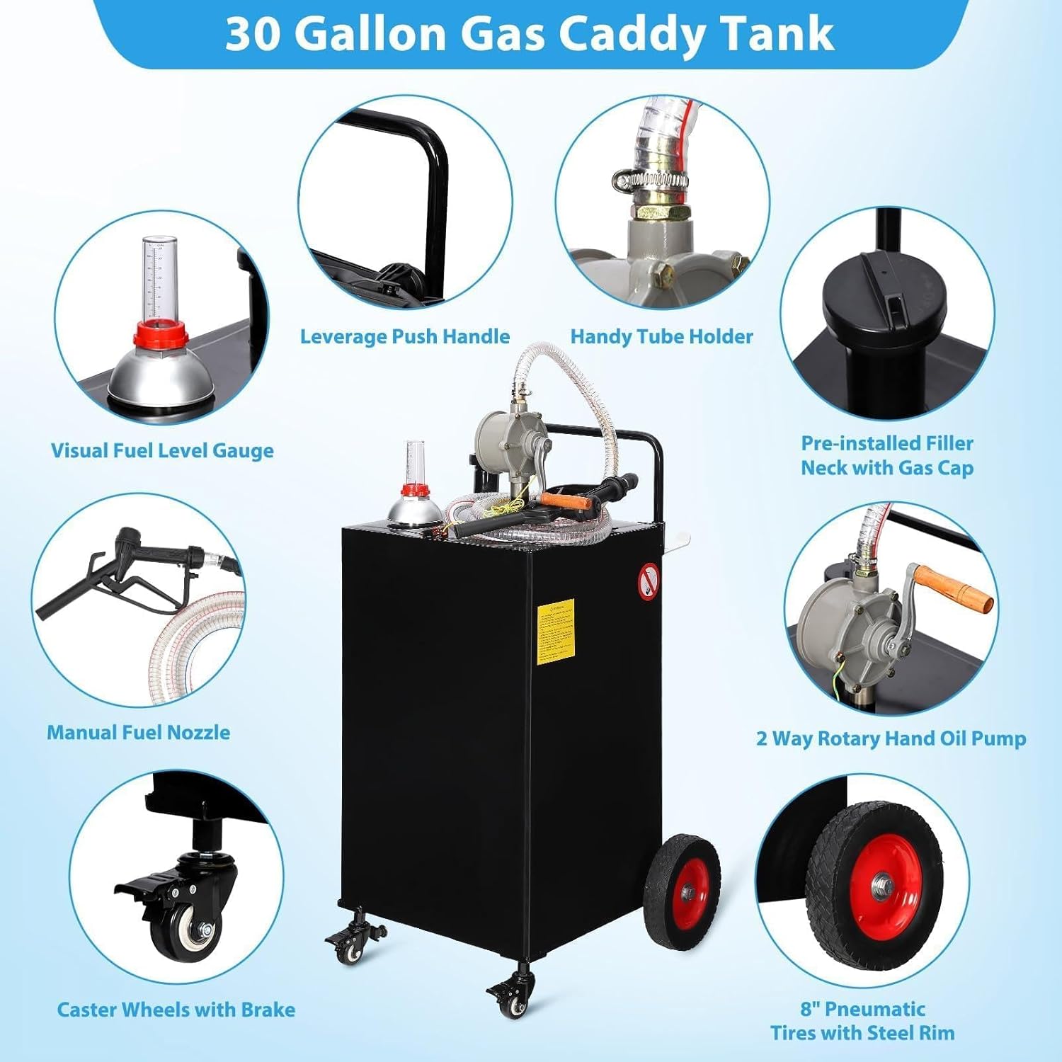 IdealHouse 30 Gallon Fuel Caddy with Transfer Pump and 4 Wheels Heavy ...