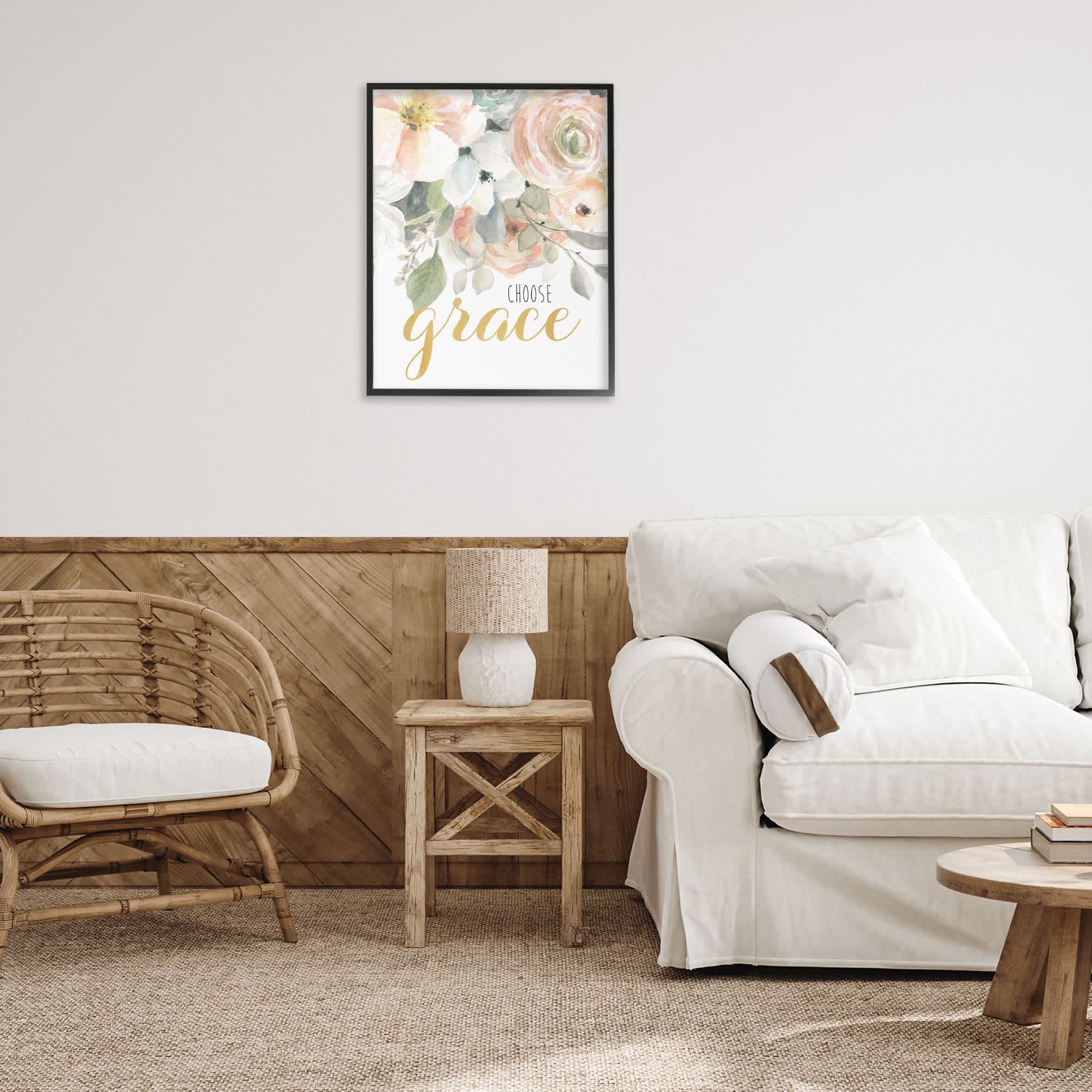 Stupell Industries Choose Grace on Florals Black Framed Giclee Art By ...