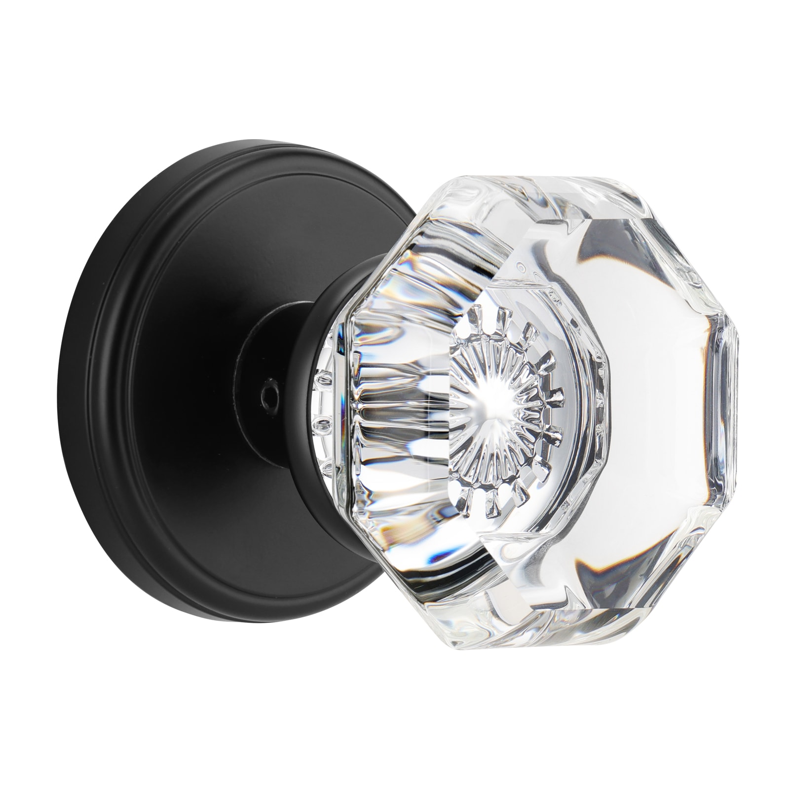 CLCTK Matte Black Passage Door Knob with Octagon Crystal Knob and Round ...