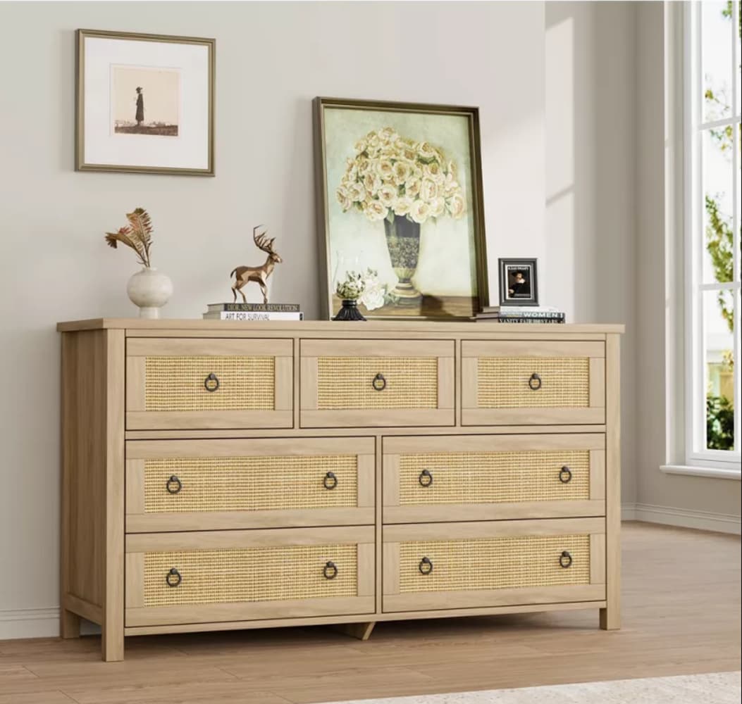 WhizMax 47.2 Inch Freestanding Rattan Cabinet Dresser Wooden Closet ...