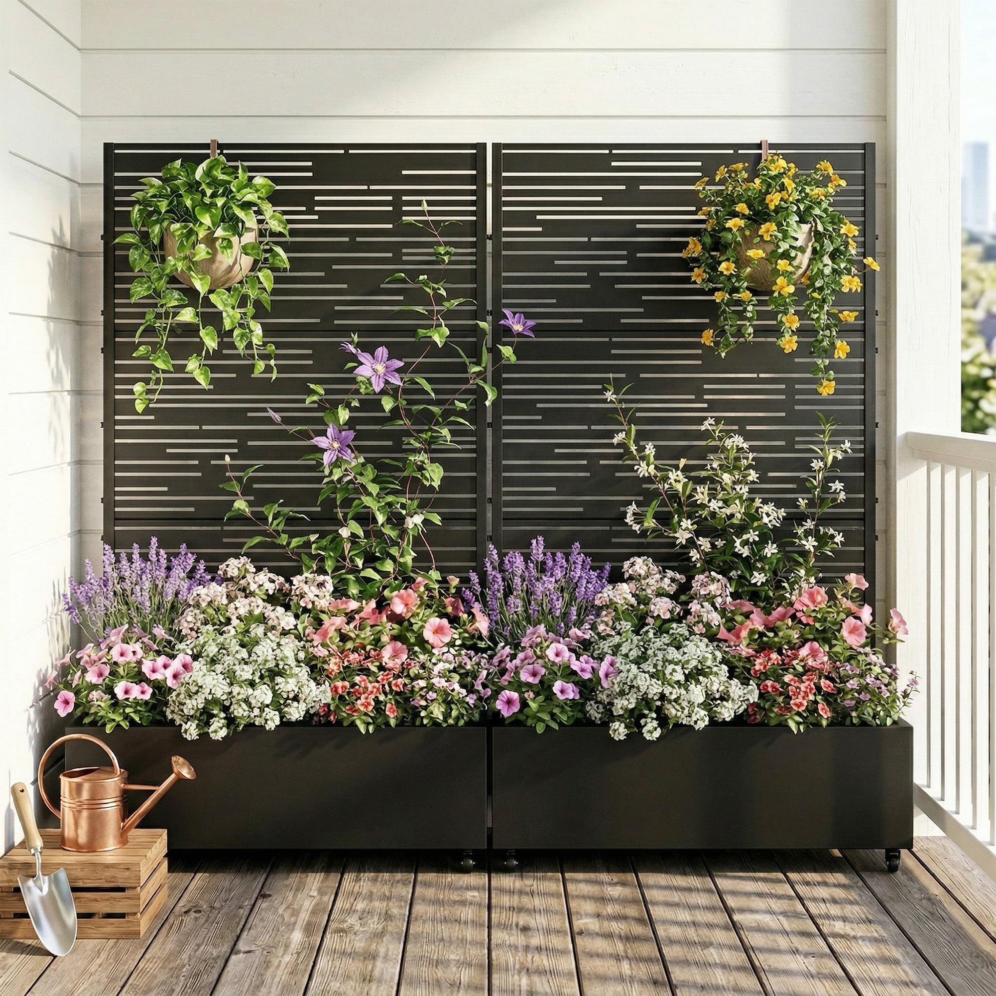 Wooakway 6 ft. H x 4 ft. W Metal Planter Box privacy screen Garden Bed ...