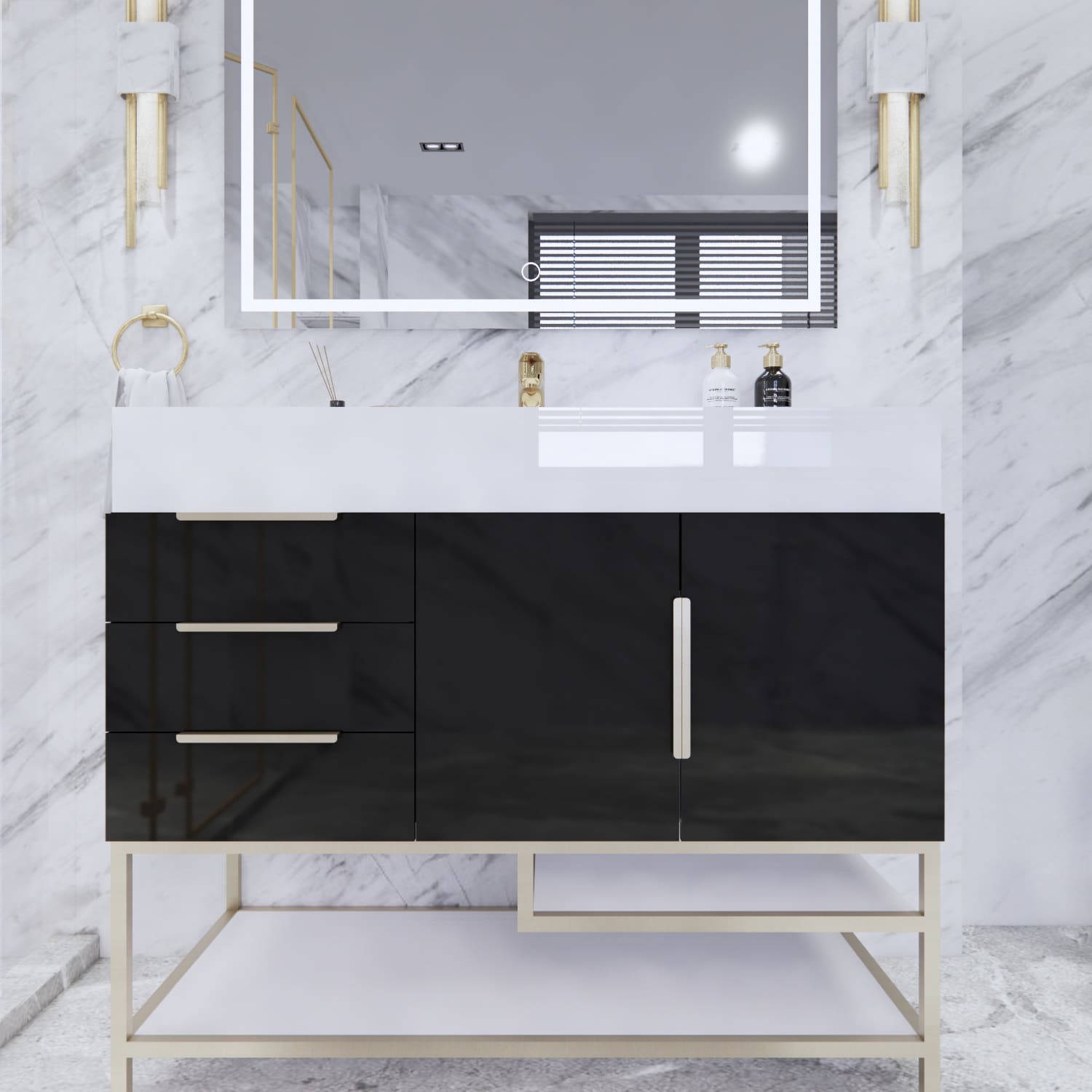 BV Better Vanity Bethany 42-in Gloss Black / Left Side Drawers Single ...