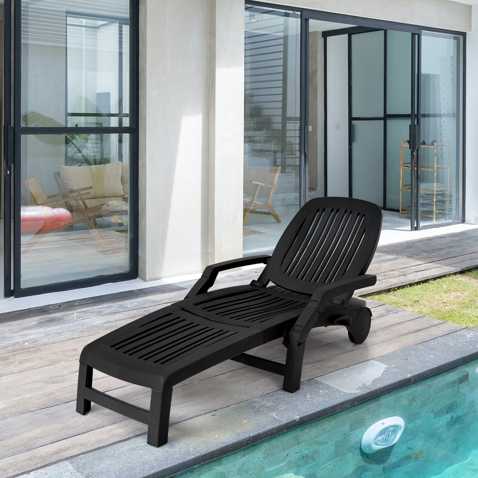 Slickblue Single Folding Non-Stackable PP Frame Adjustable Chaise ...