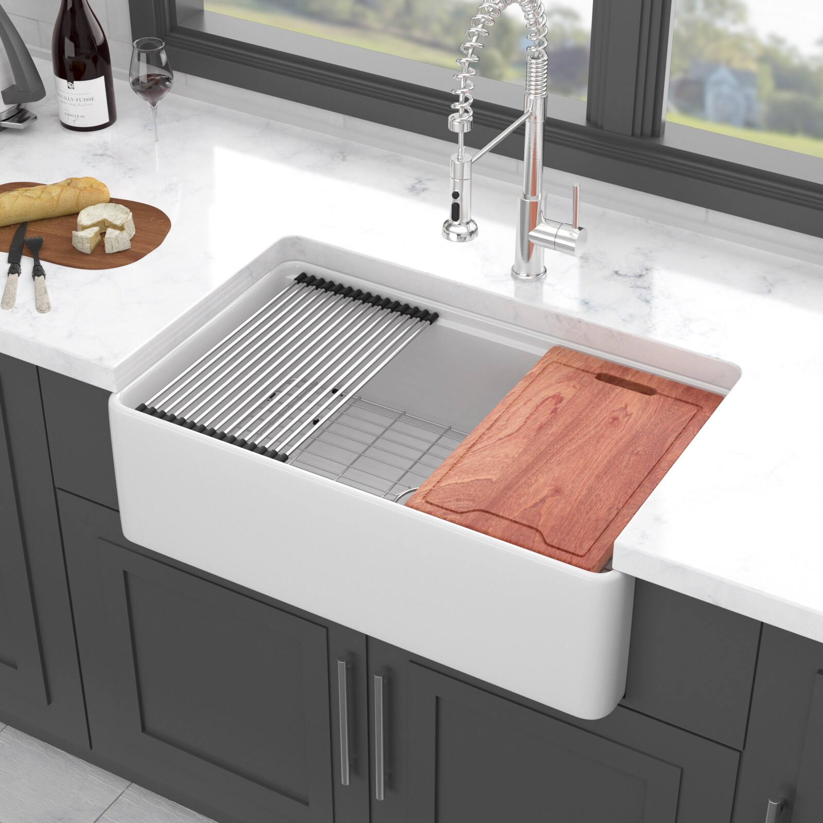 LIVIZA Ceramic Kitchen Sink Farmhouse apron front 33-in x 20-in ...
