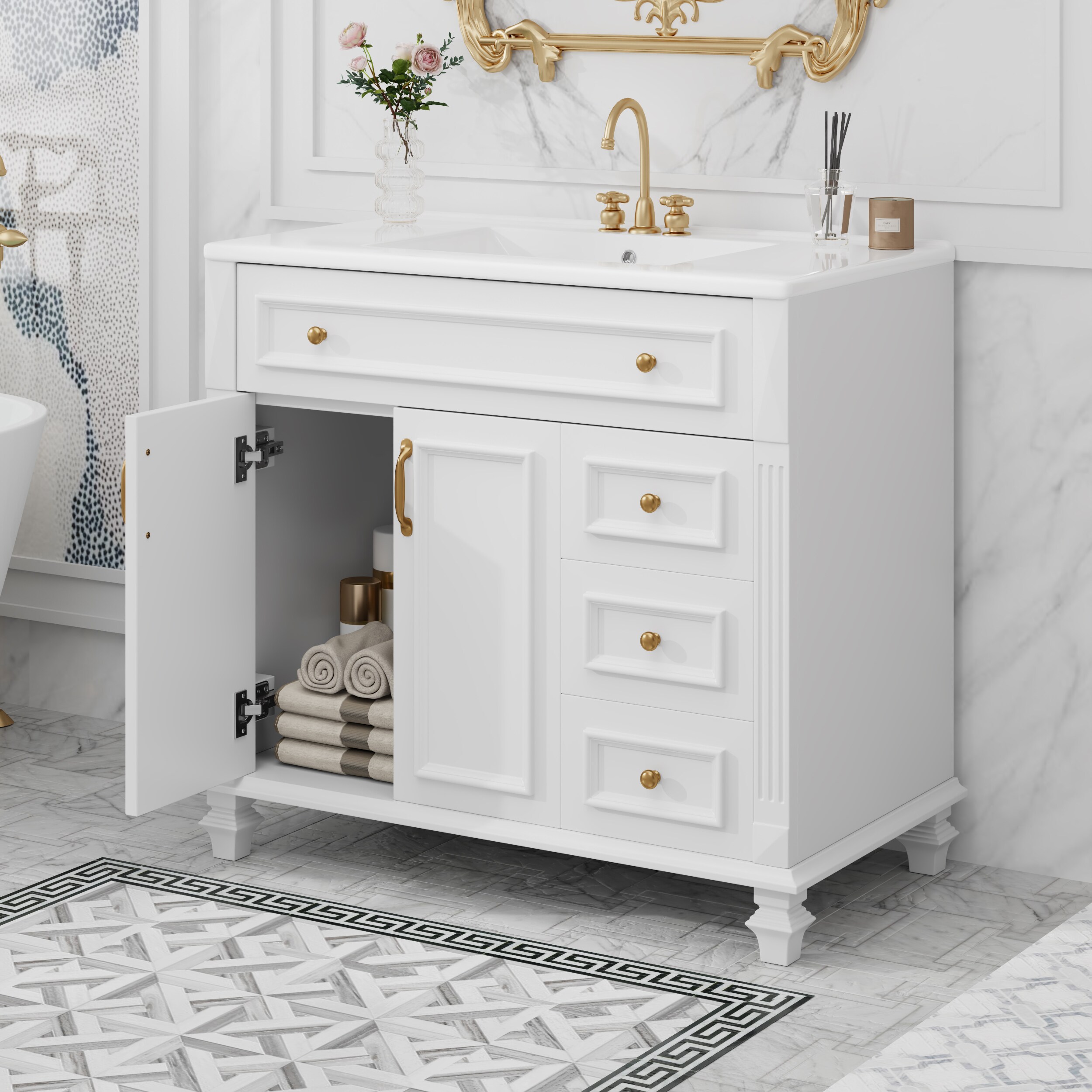 GDFStudio Aurora 36-inch Bathroom Vanity with Sink and 2 Soft-Close ...
