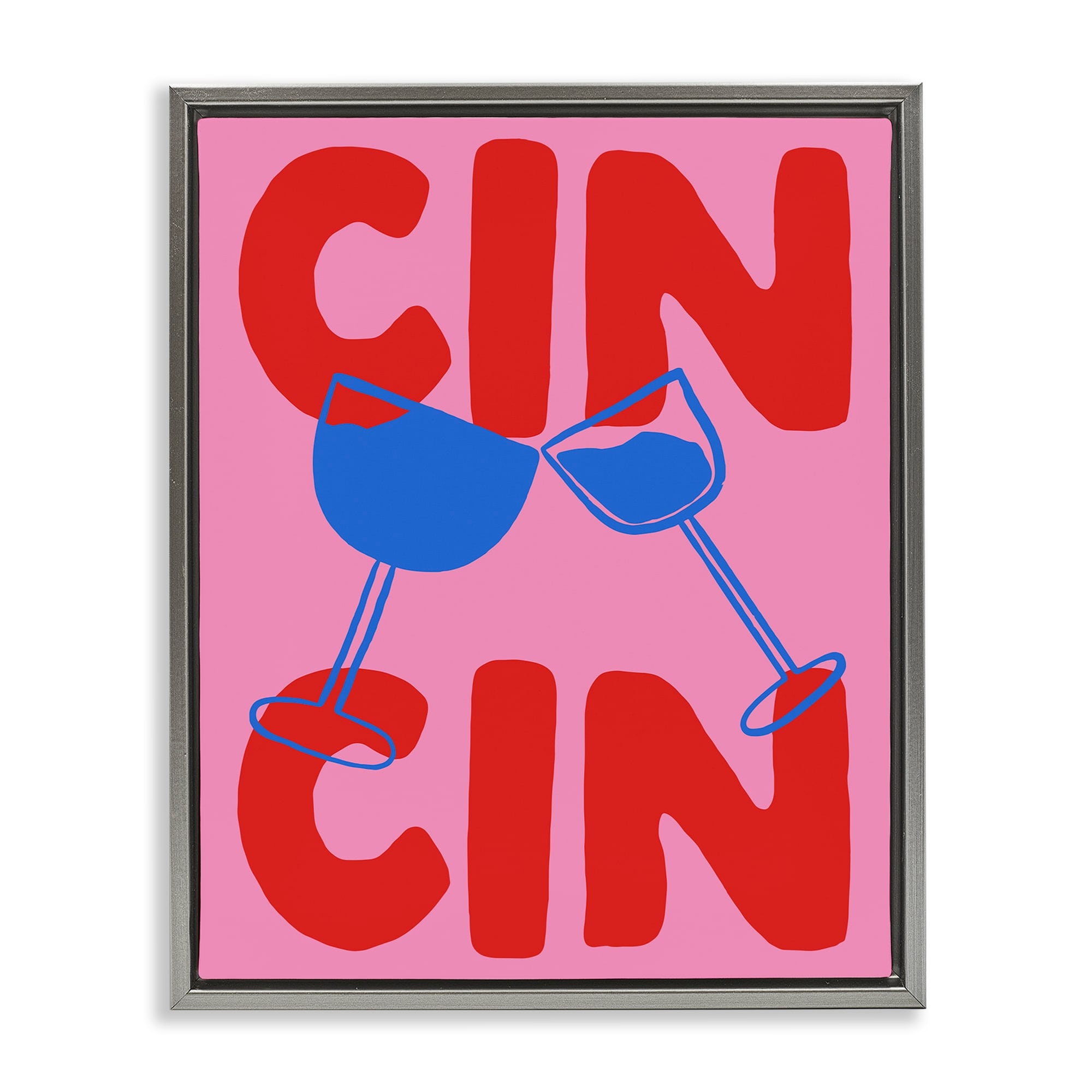 Stupell Industries Bold Cin Cin Cheers Gray Framed Floater Canvas Wall ...