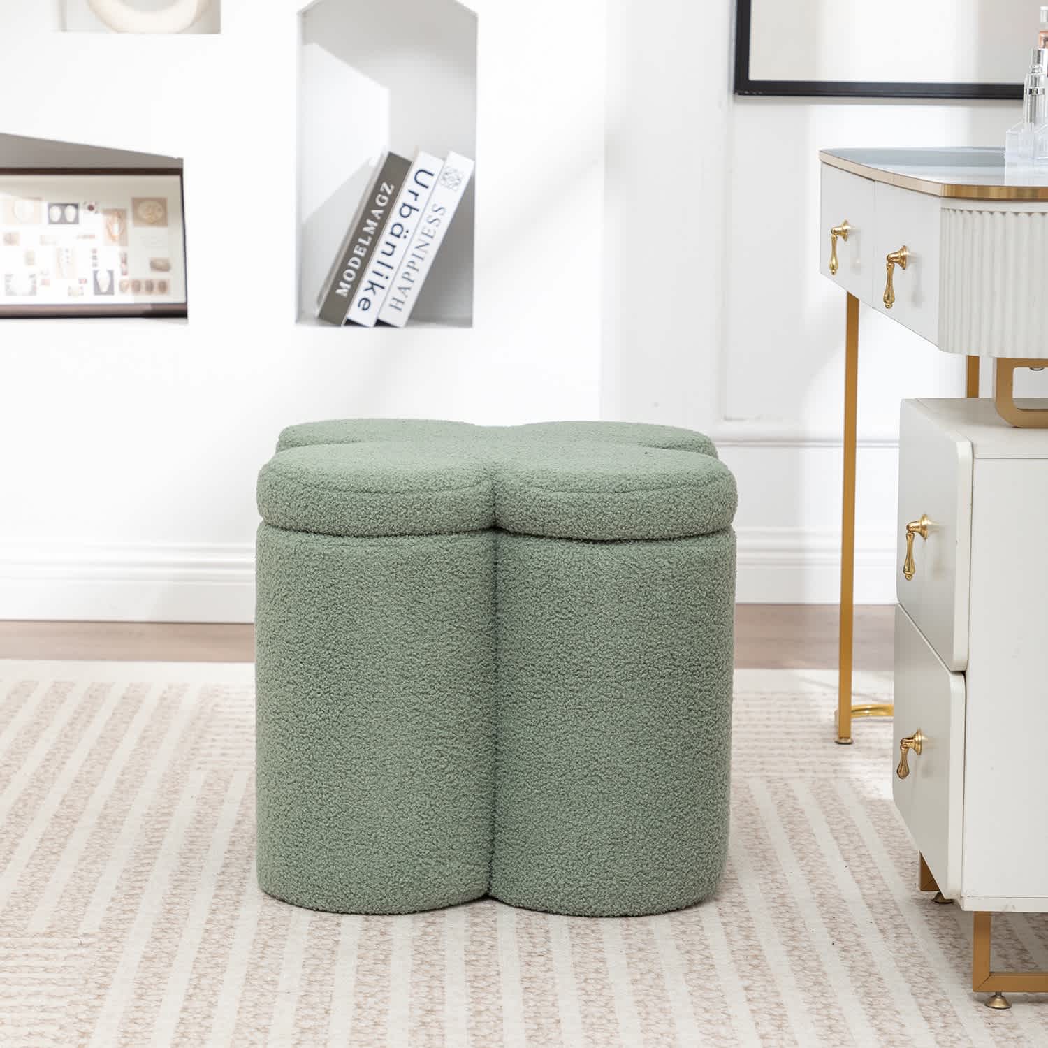 SEYNAR Modern Glam Teddy Velvet Flower Shape Storage Ottoman in the ...