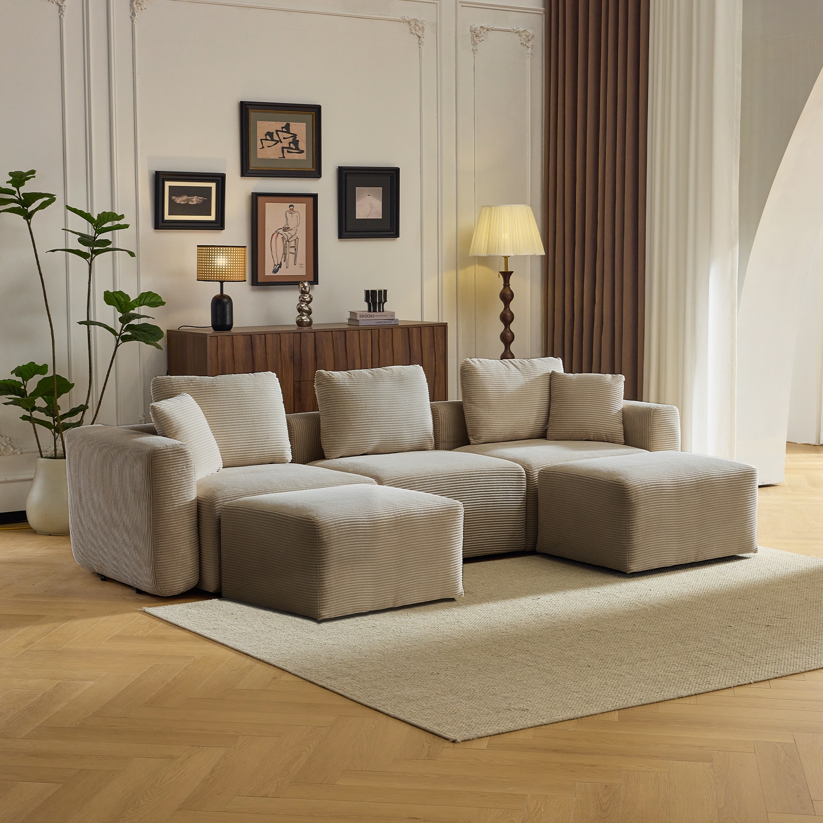Outopee 112-in W Modern Brown 3-seater Sofa in the Couches, Sofas ...