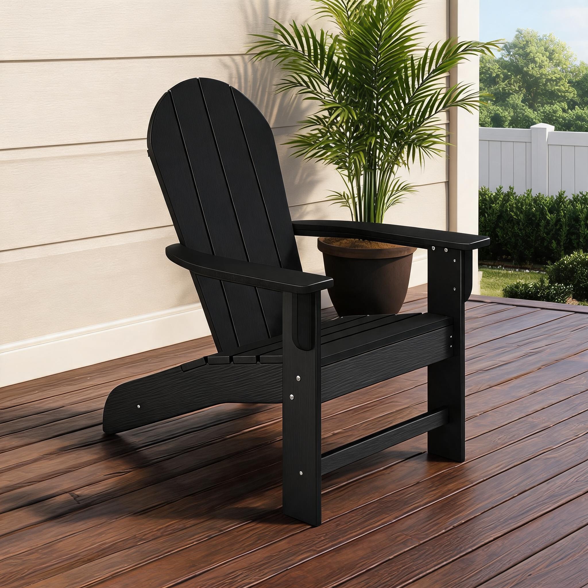 Naturefalls Single Adirondack Chair Jet Black HDPE Poly Lumber with Fan ...
