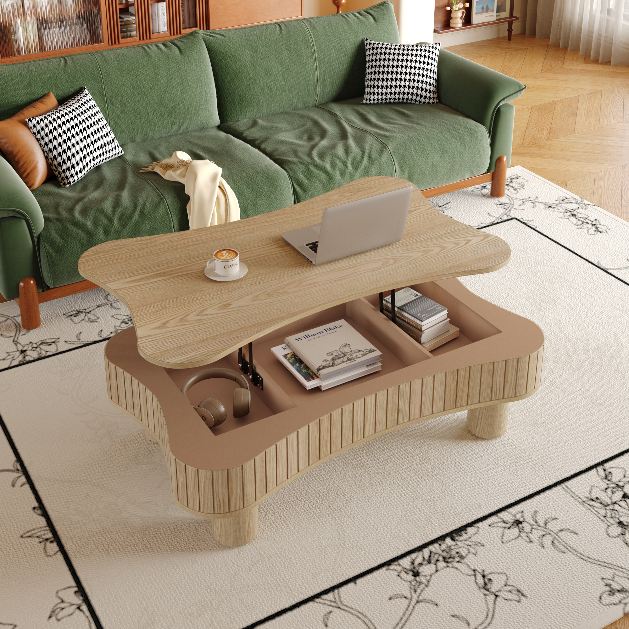 GDFStudio Lift Top Coffee Table for Living Room 42 Inches - Fluted ...