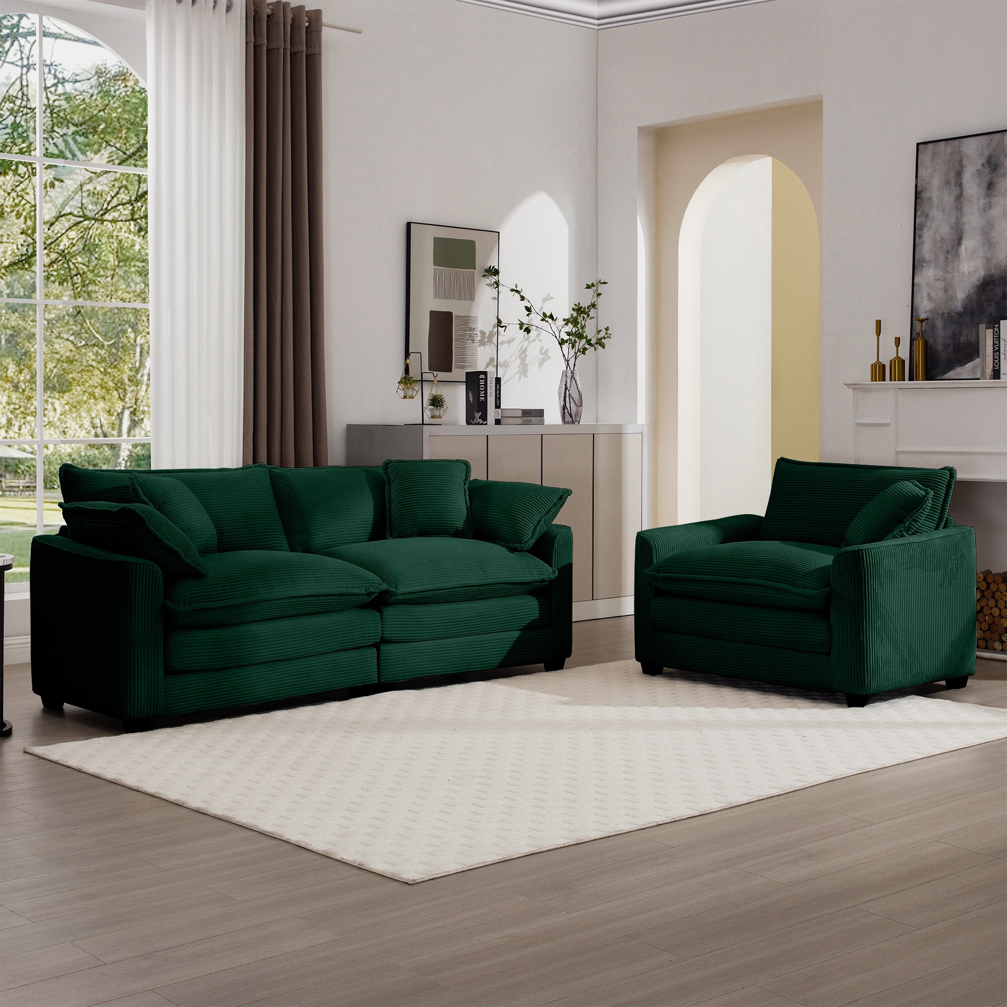 LOVMOR Corduroy Sofa Set 3 Seater Couches Throw Pillows for Living Room ...