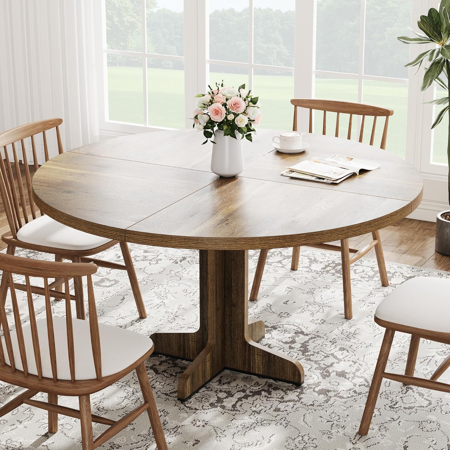 Qeetex Round Dining Table for 4-6 People 47 Inches Kitchen Dining Room ...