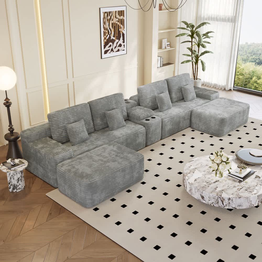 Coolbibila 150-in U-Shaped Sectional Sofa with Ottomans and Console 5 ...