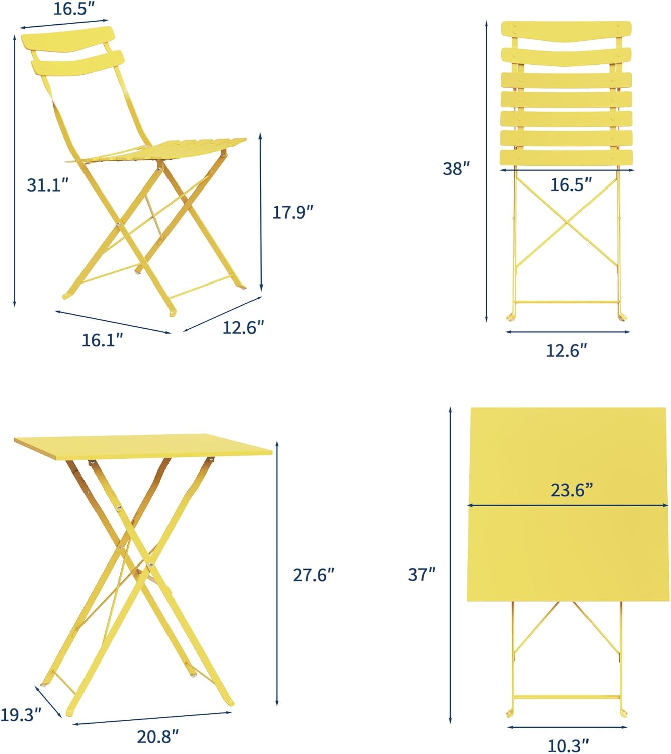 GAOMON 3-Piece Outdoor Square Patio Bistro Set- Sturdy Iron Frame Table ...