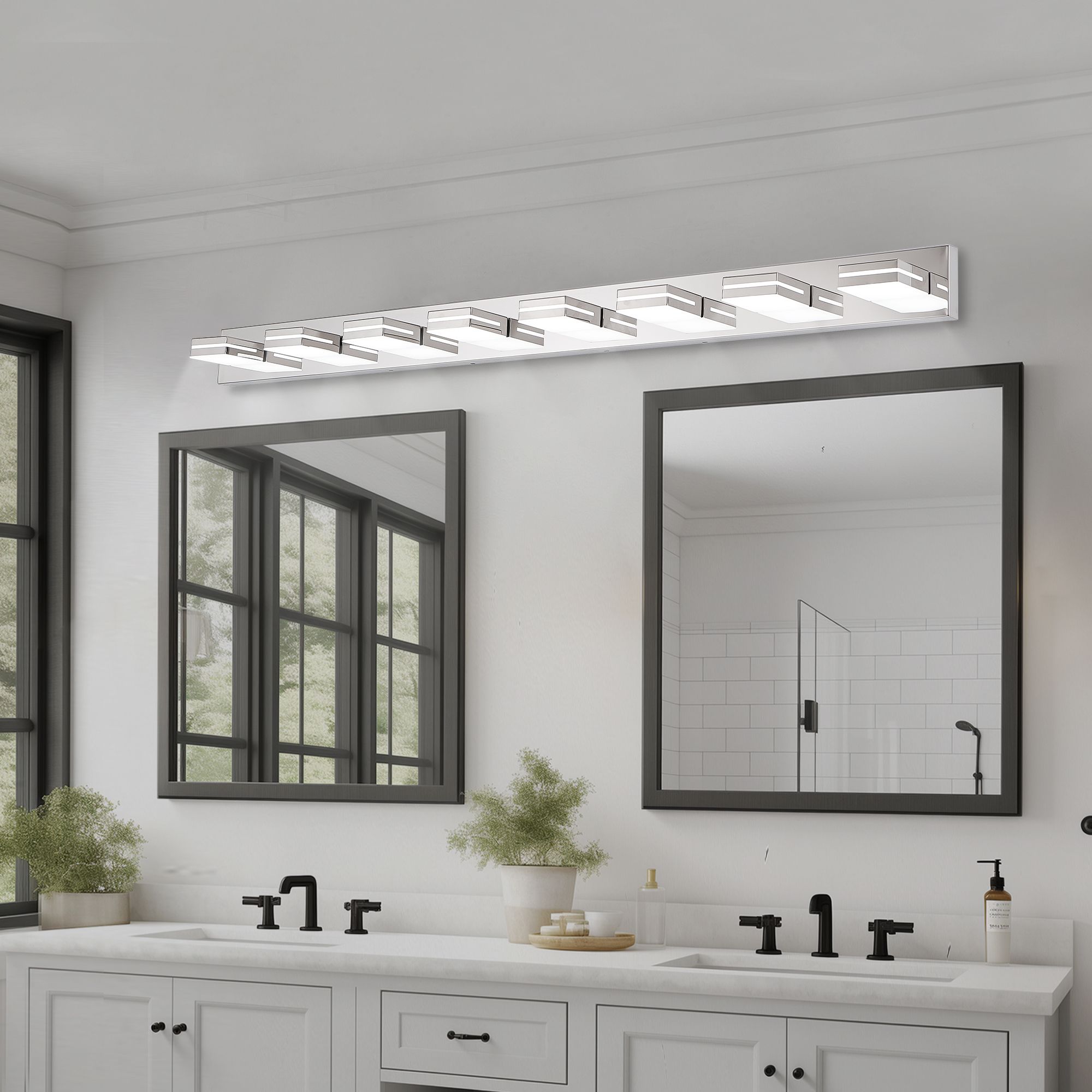 HomLux 8 Light Chrome LED Bathroom Vanity Light Modern Wall Fixture ...