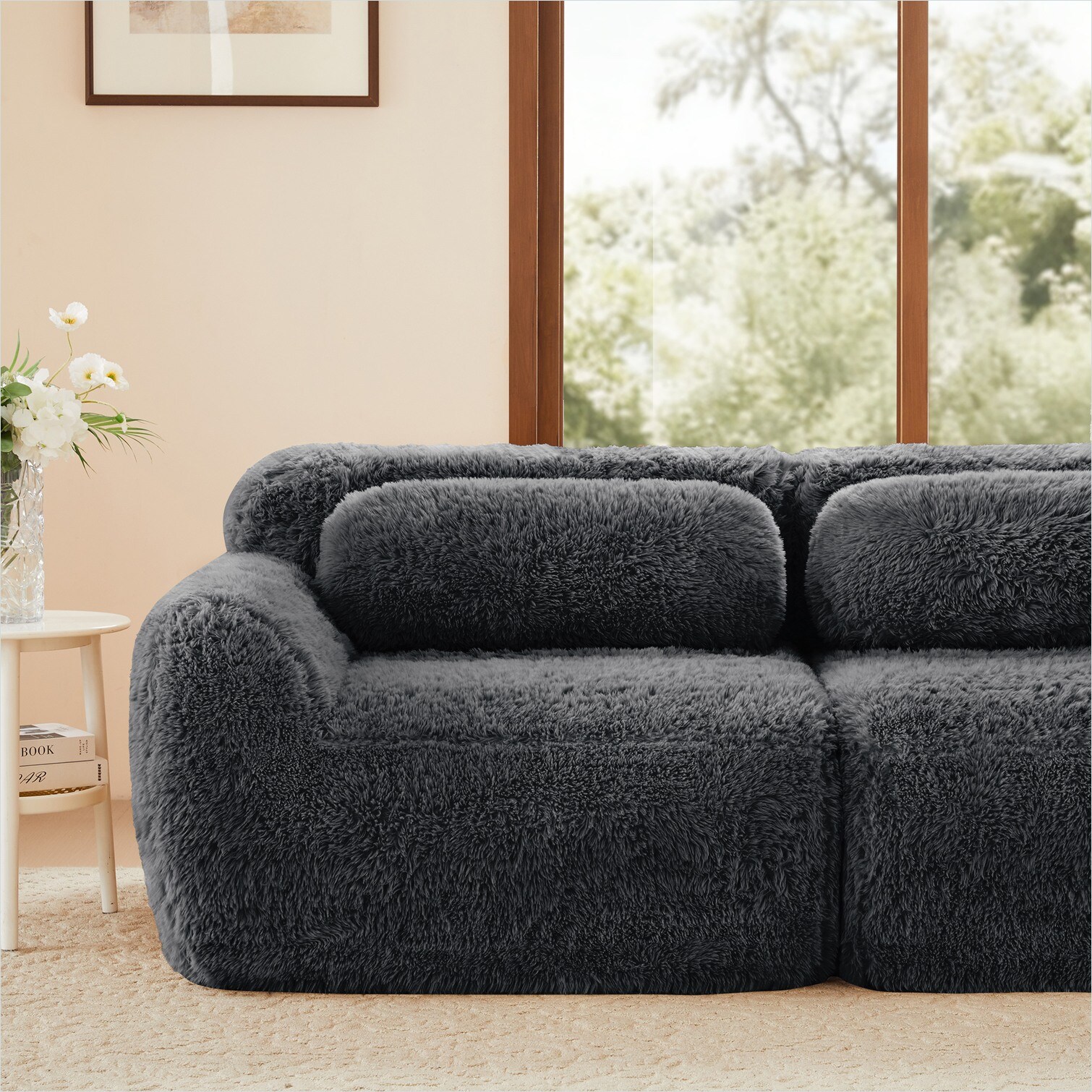 Naturefalls U-Shape Modular Sofa in Neutral Gray Plush with No Assembly ...