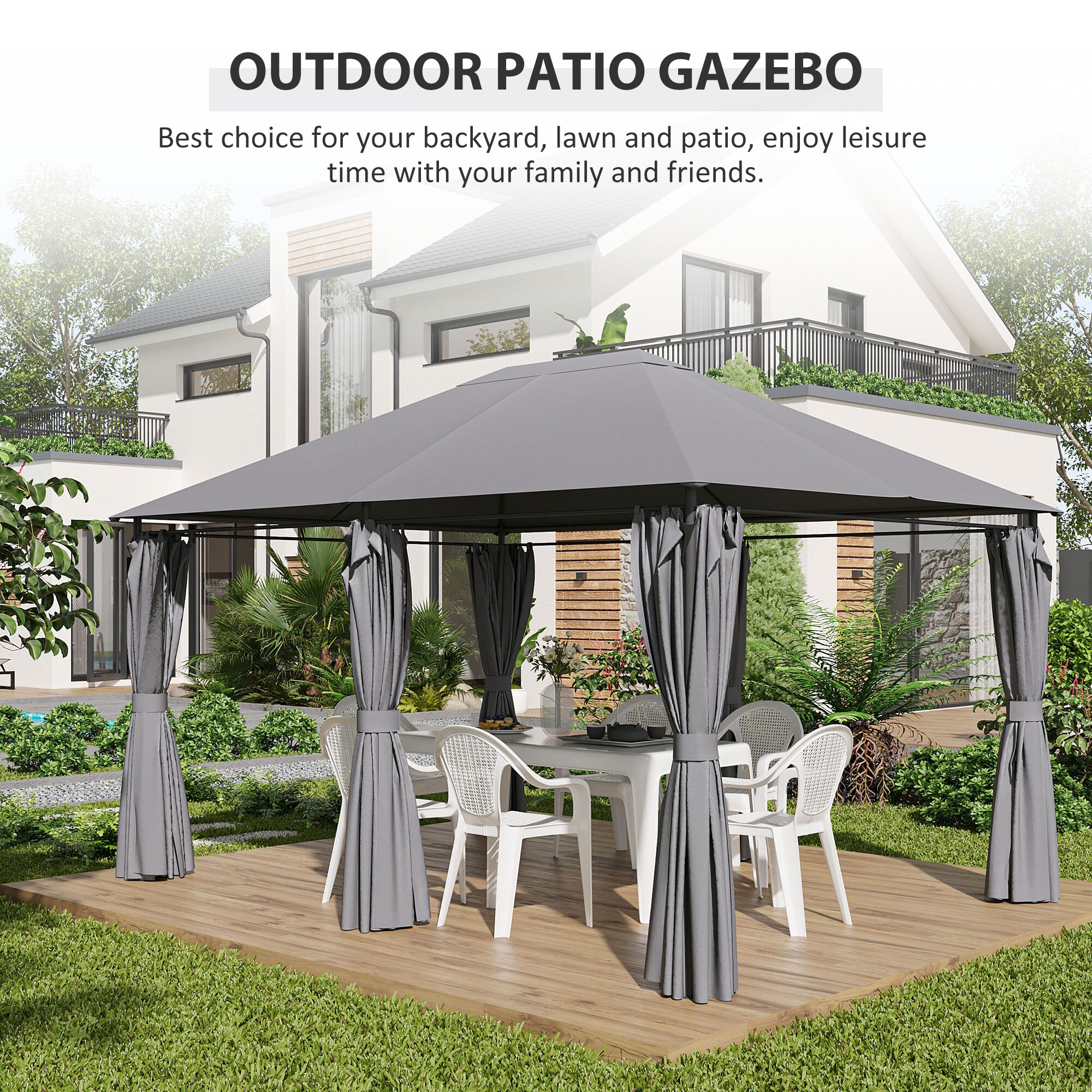 Outsunny 10' x 13' Outdoor Patio Gazebo Canopy Shelter with 6 Removable ...