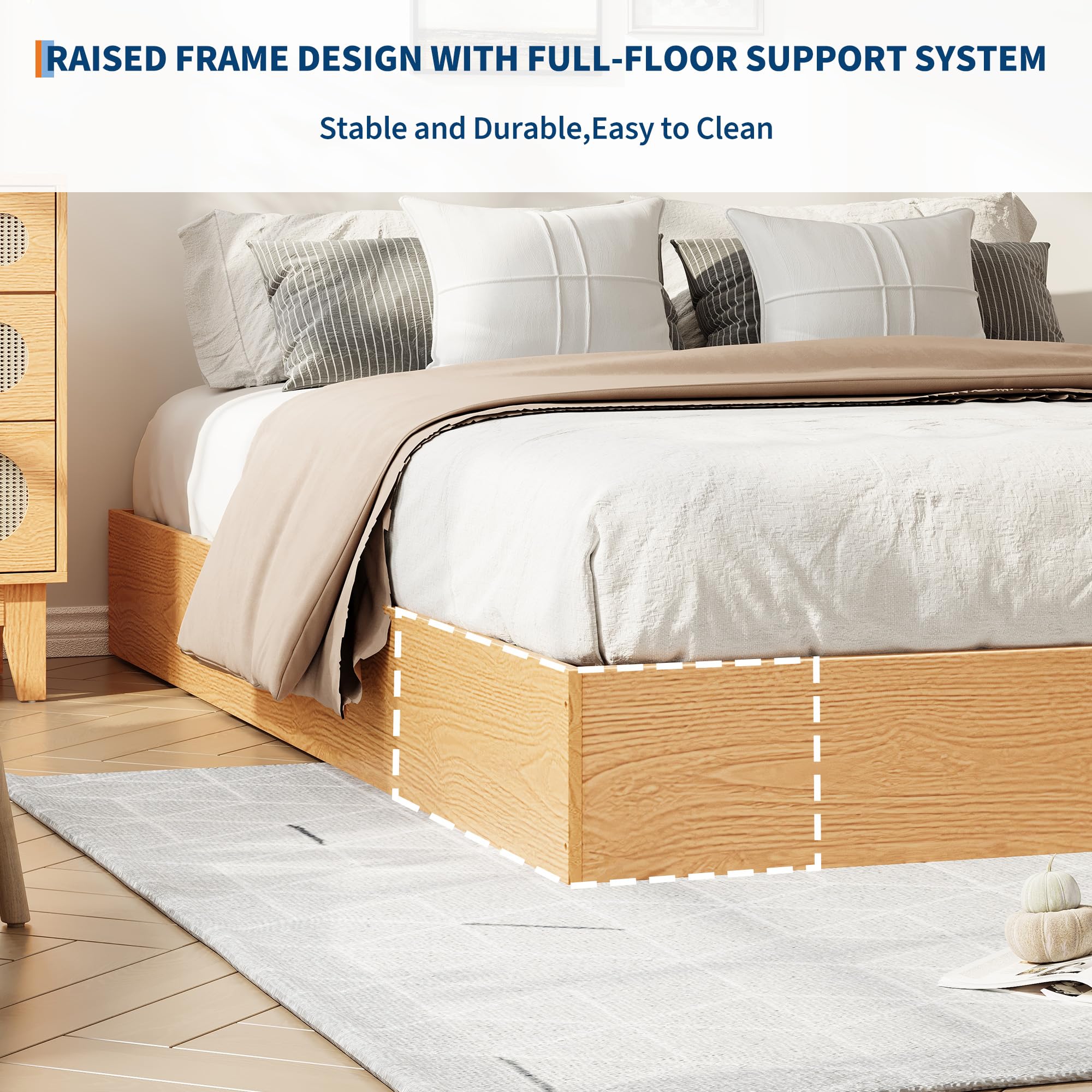 GarveeLife Wood Platform Bed with Sturdy Wooden Slats Floor-Standing ...
