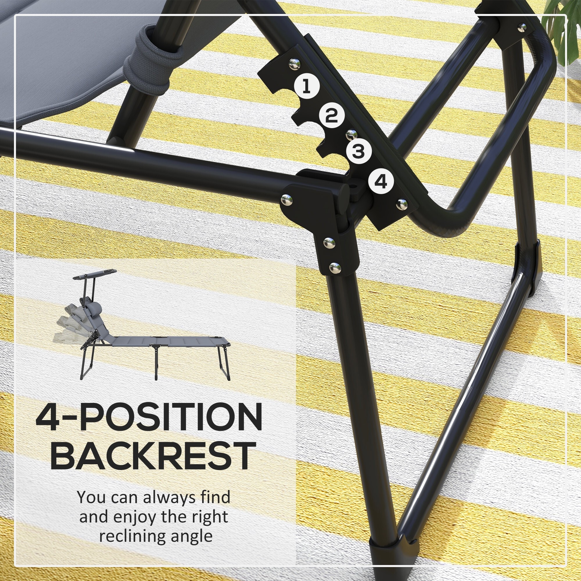 Miki Shinly Outdoor Patio Chair Black Steel Frame Stationary Chaise ...