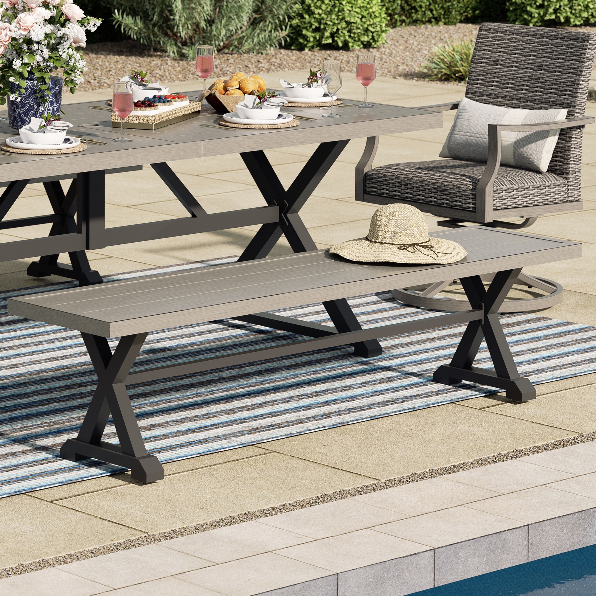 PEAK HOME FURNISHINGS Azur 70-in W x 17-in H Grey Aluminum Dining Bench ...