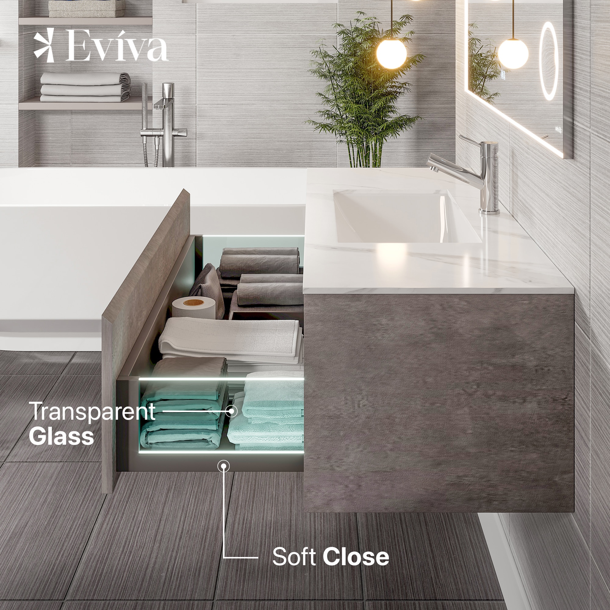 Eviva Aurora 47.5-in Concrete Gray Undermount Single Sink Floating ...