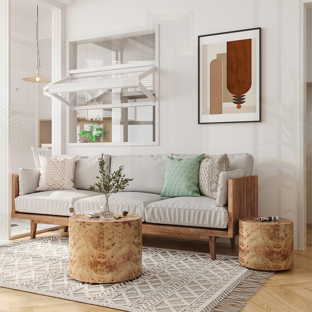 Watnature Nesting Coffee Tables Set of 2 Modern Round Wooden Accent ...