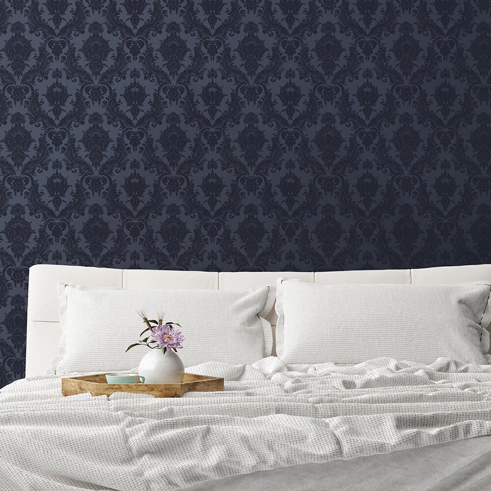 Tempaper 28-sq ft Blue Vinyl Textured Damask Self-adhesive Peel and ...