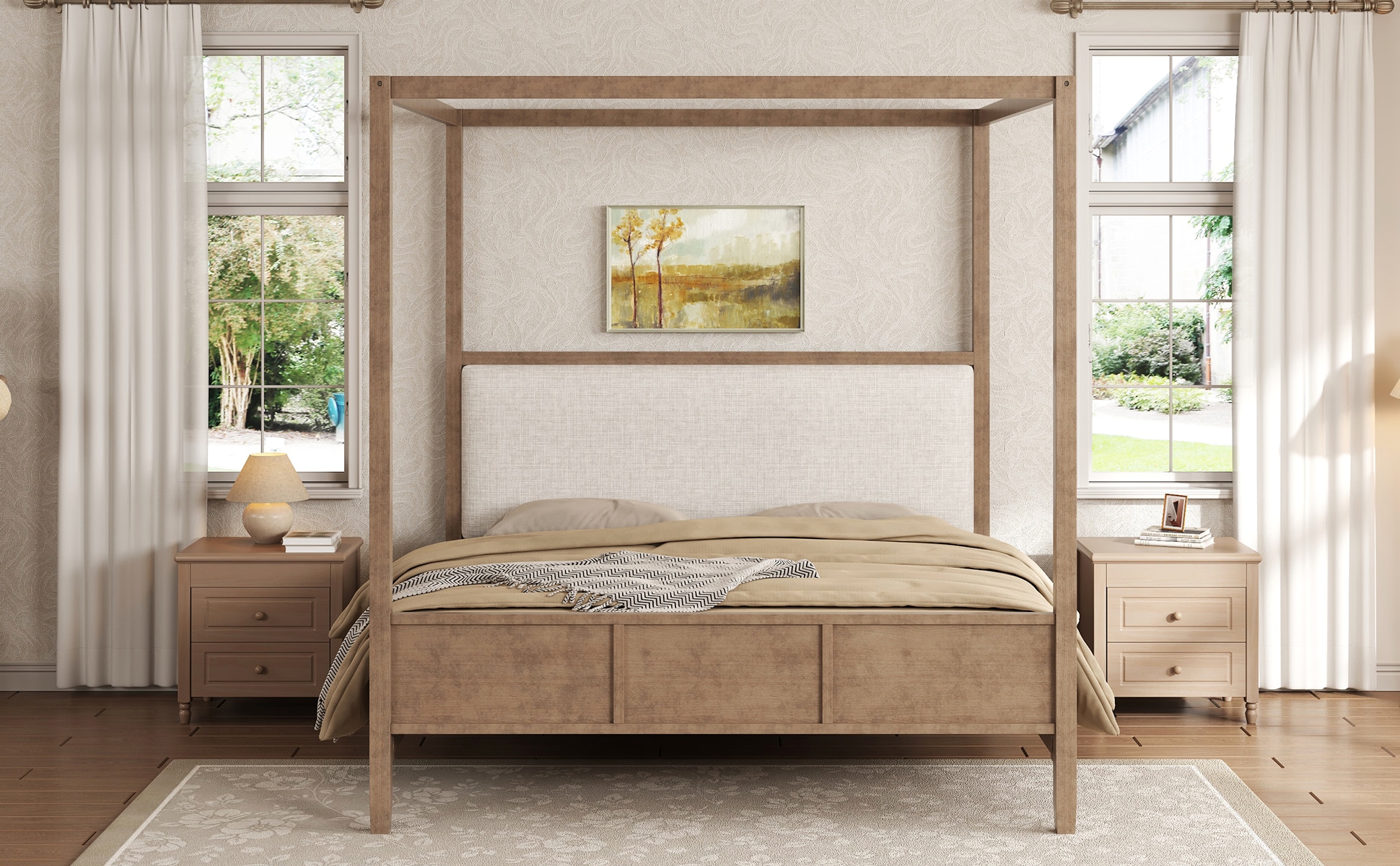 Christopher Knight Home Queen Size Wooden Canopy Platform Bed with ...