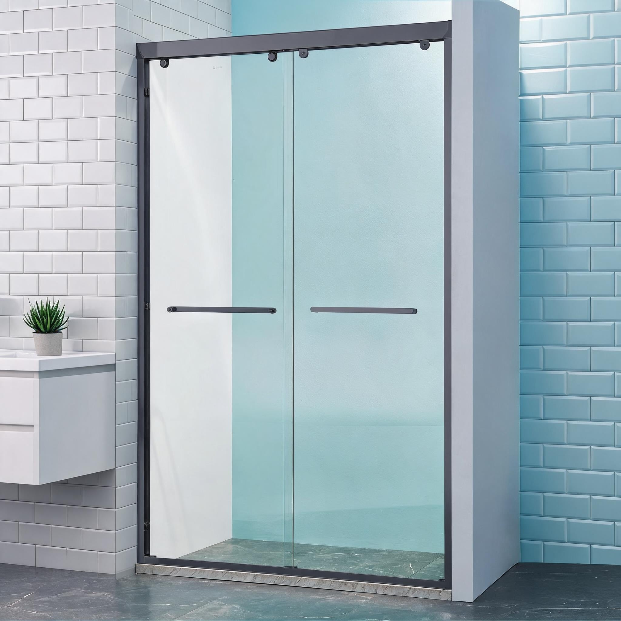 Watnature Tempered Glass Double Sliding Shower Door Bathroom Shower ...