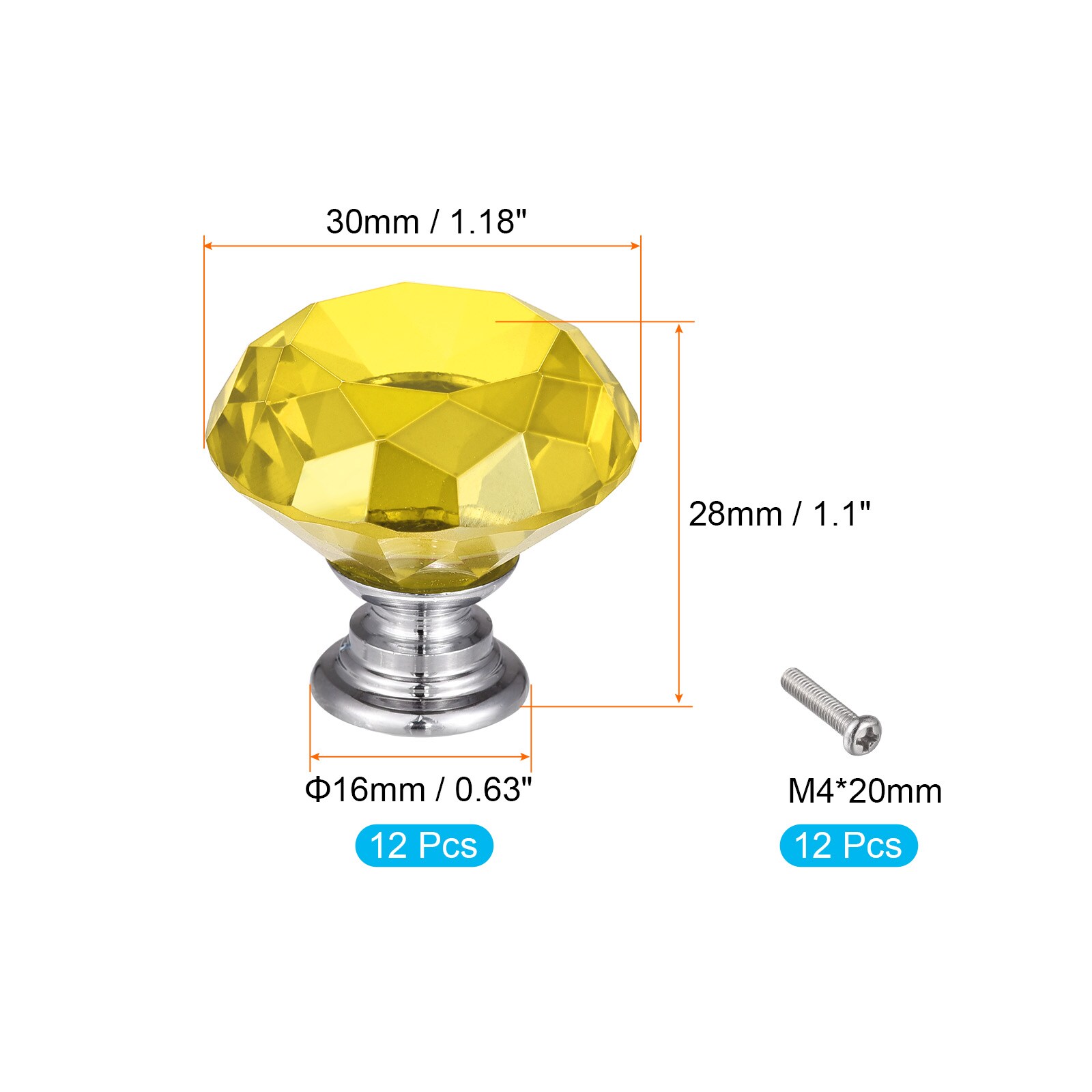 Unique Bargains 12pcs 30mm Crystal Knobs Drawer Diamond Shaped Pulls ...