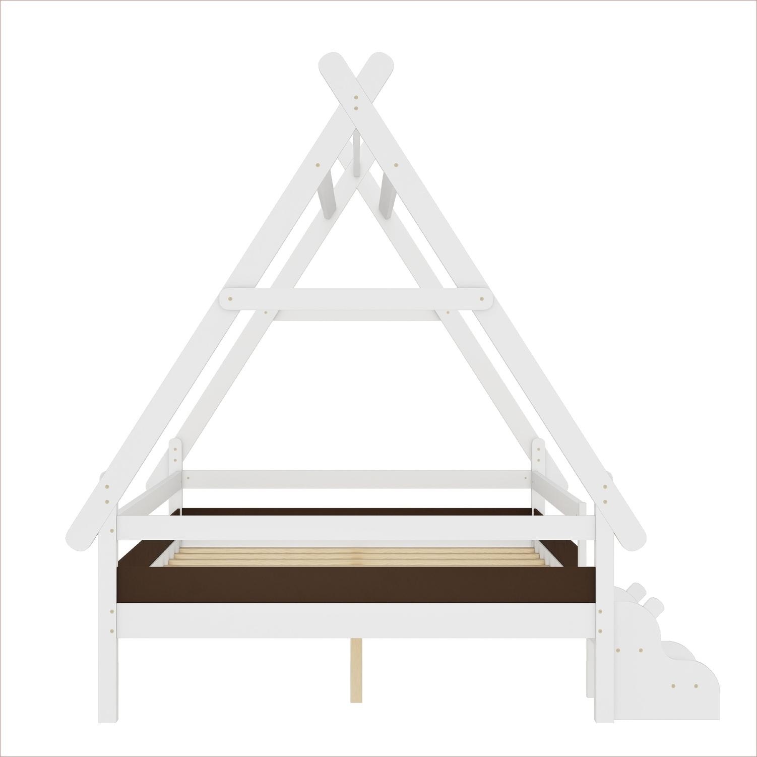 Watnature Solid Pine Full House Bed with Built-In Stairs Low Profile ...