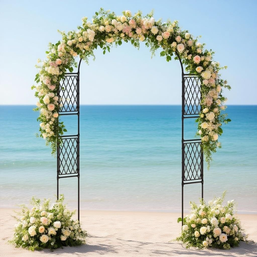 Qeetex Metal Garden Arbor 86x59in Garden Arch Trellis for Wedding Arch ...