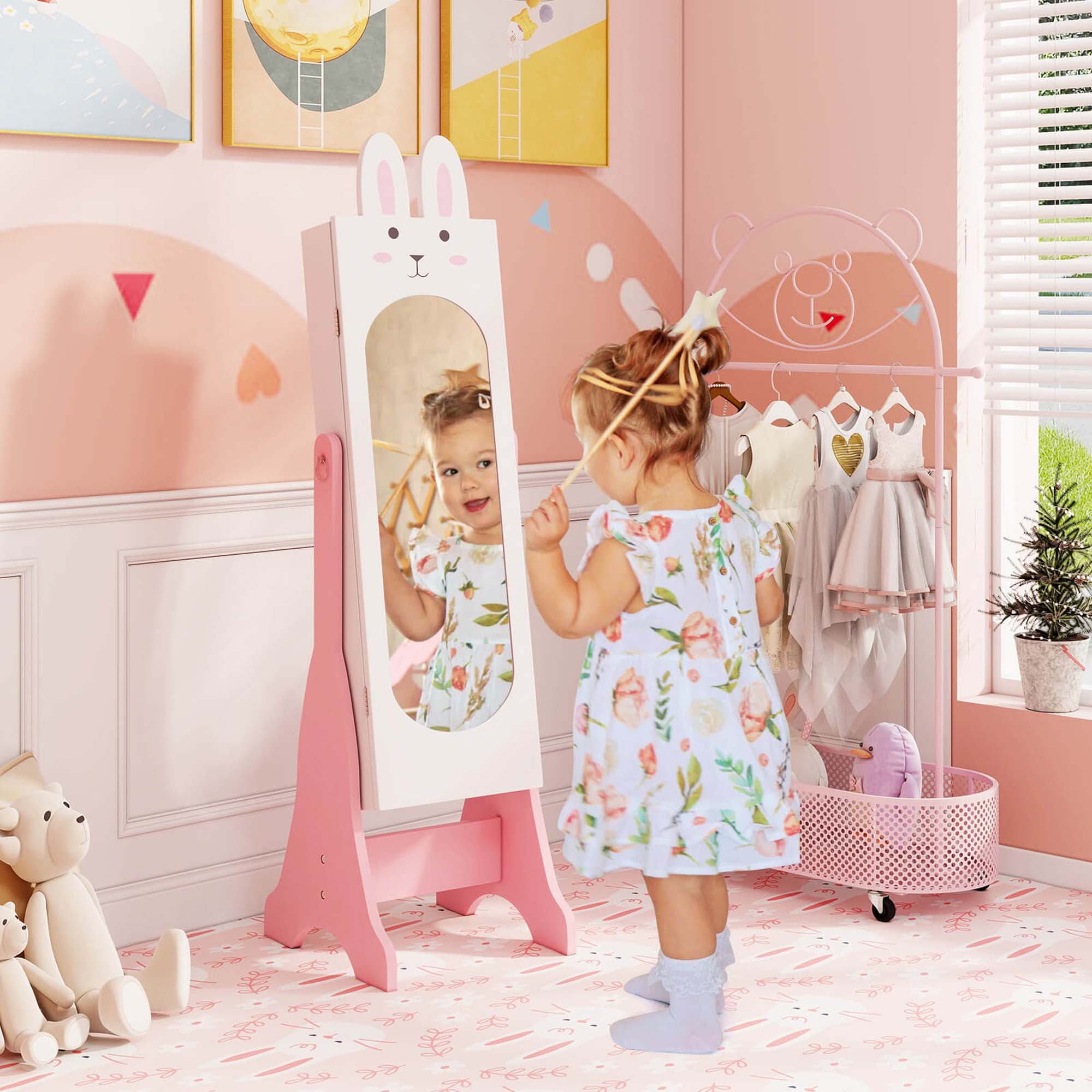 Costway Kids Jewelry Cabinet Standing Children Jewelry Organizer with ...