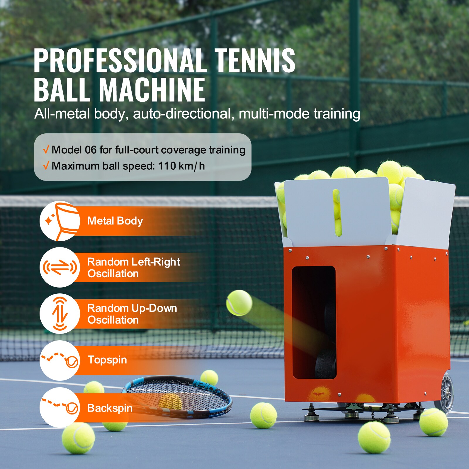 VEVOR Tennis Ball Machine Automatic Portable Tennis Ball Launcher 100 ...