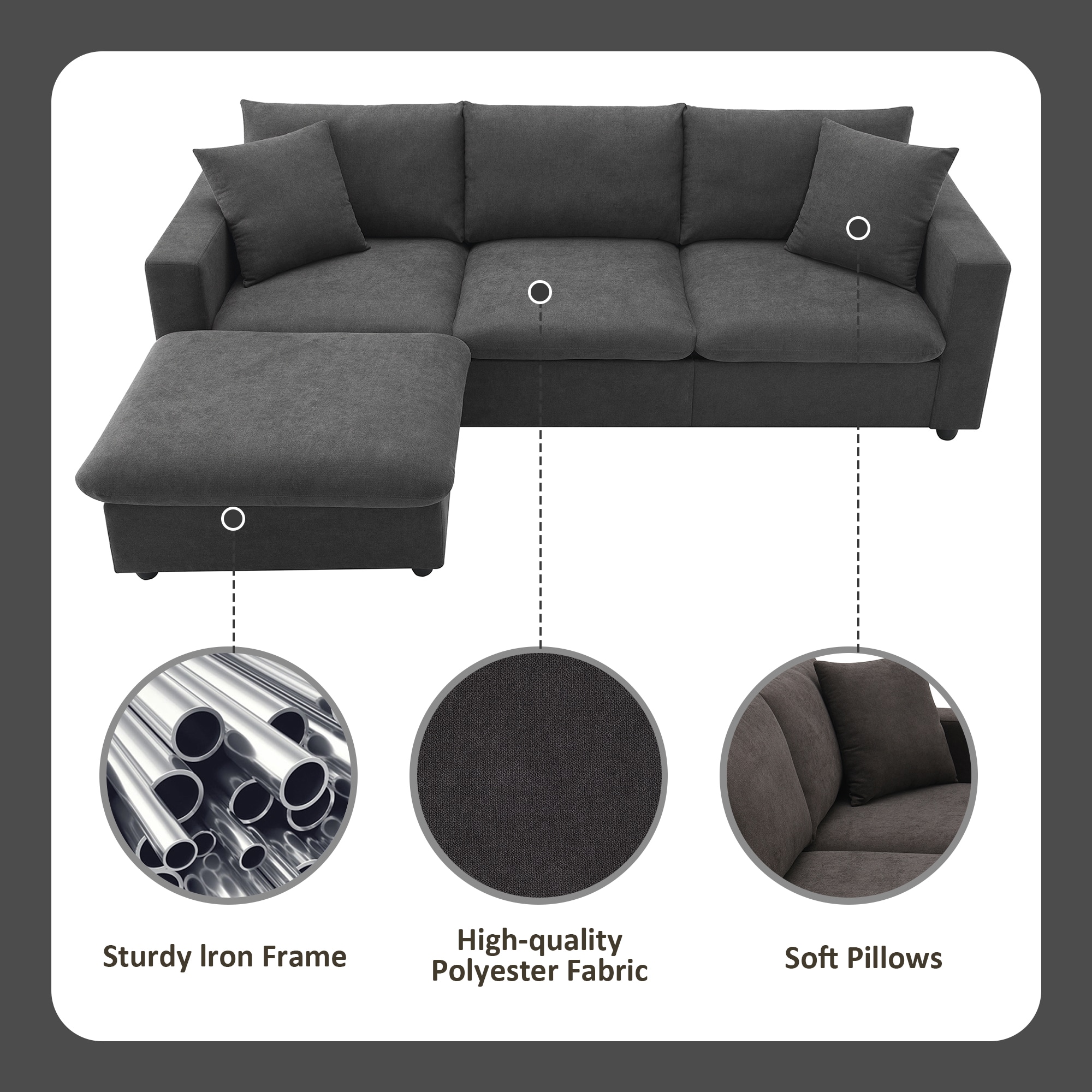 LOVMOR L Shape 100.4inch Convertible Compressed Sectional Sofa ...