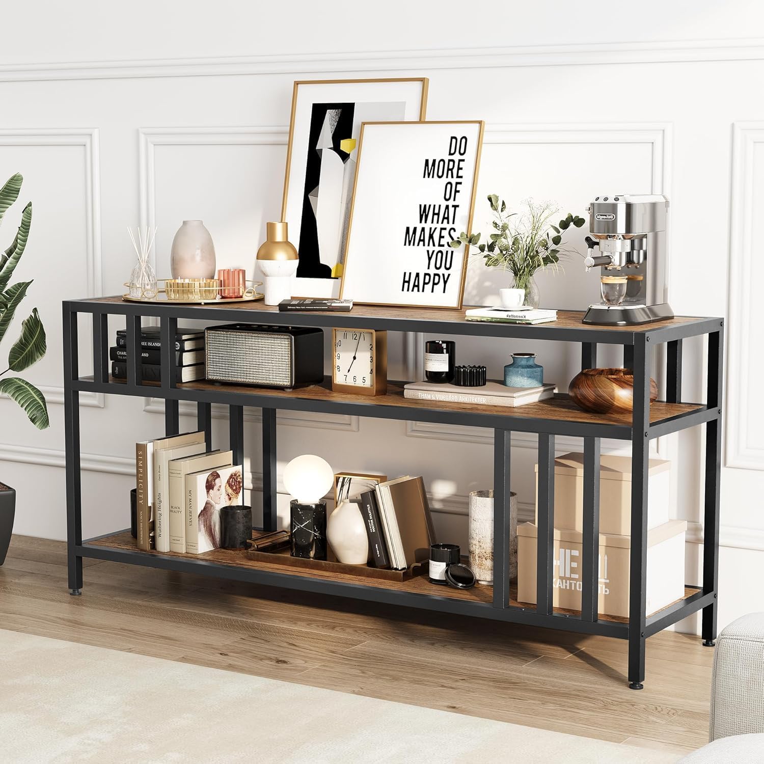 Garvee 58in TV Stand Rustic TV Stand Open Storage Shelf Wooden TV Stand ...