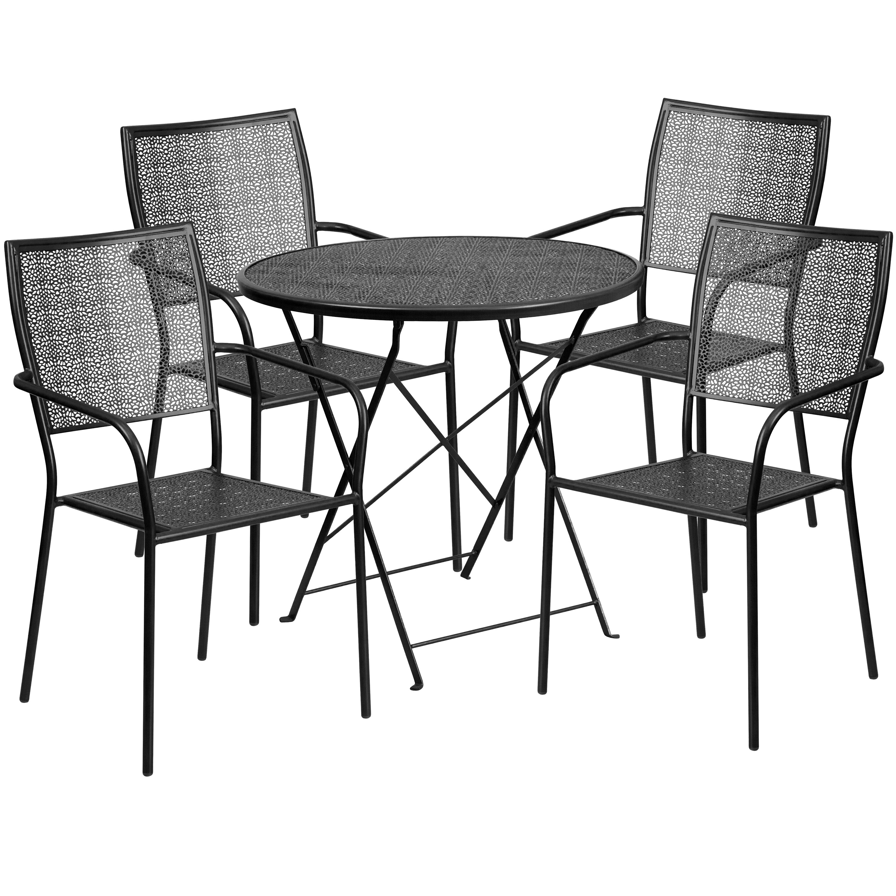 Emma + Oliver Commercial Grade 30-in Round Black Folding Patio Table ...